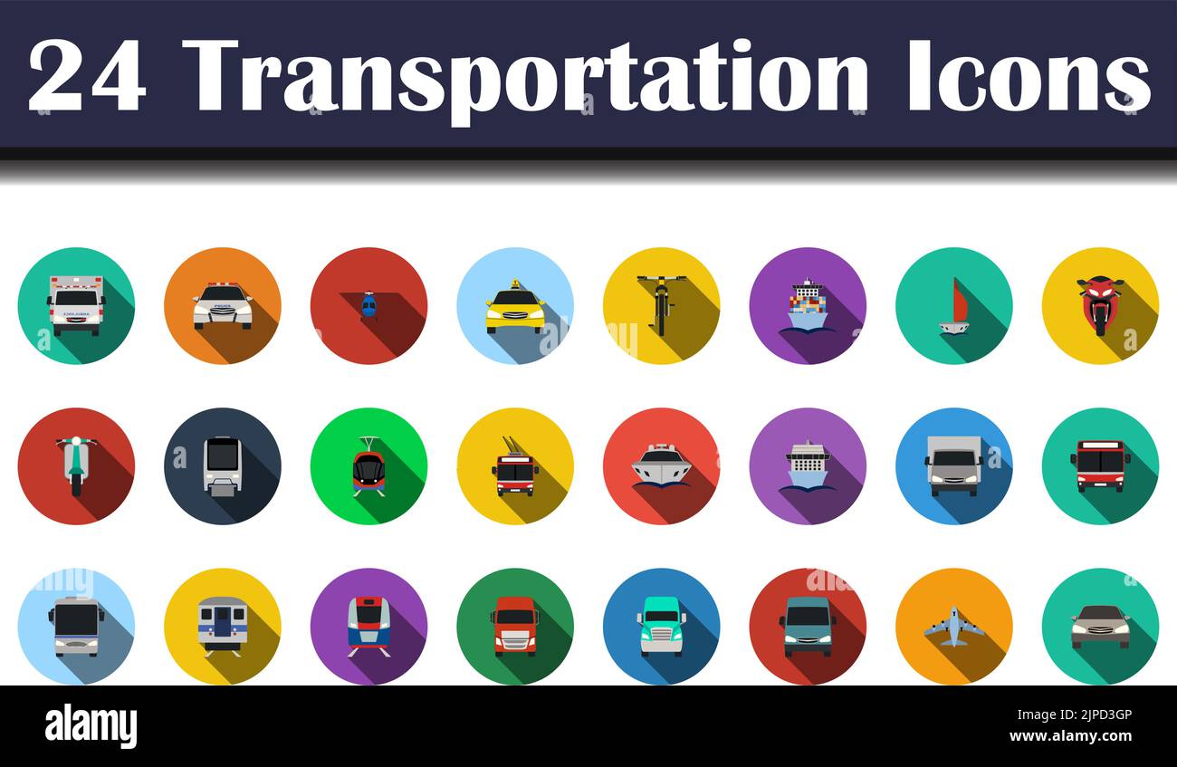 Transportation Icon Set. Flat Design With Long Shadow. Vector ...