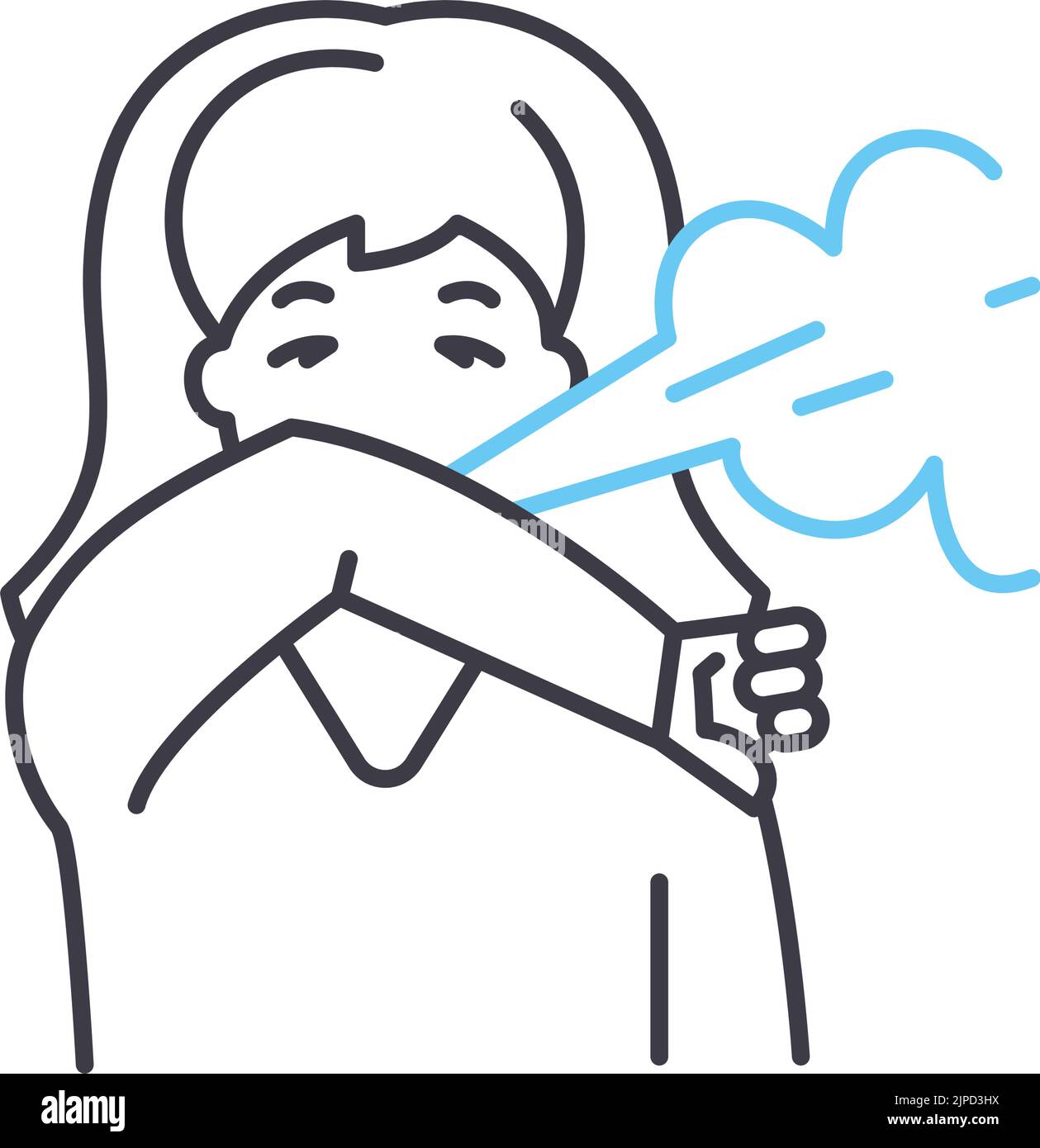 sneeze at the elbow line icon, outline symbol, vector illustration ...