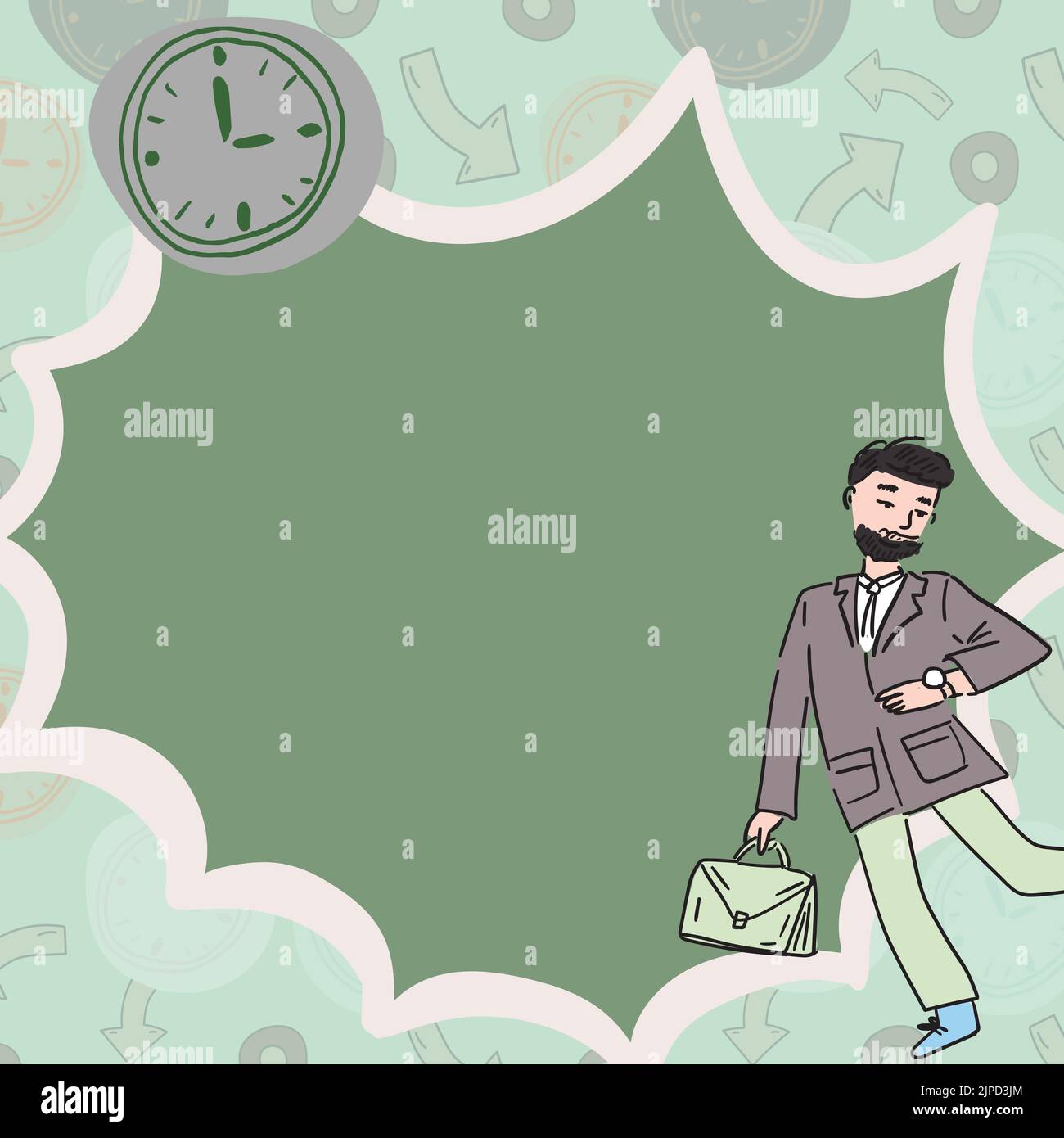 Professor With Briefcase Using Watches To Check Time With Big Clock ...