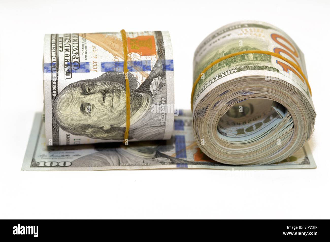 Bundles of money rolls of dollars isolated on white background, stack ...