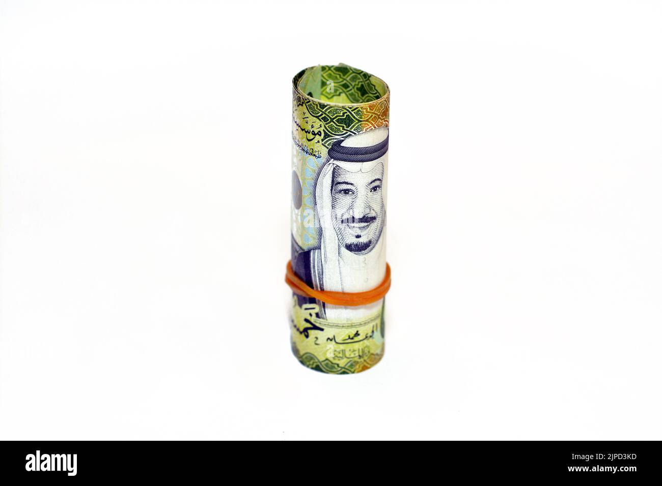 50 Fifty Saudi Arabia money roll riyals banknotes isolated on white ...