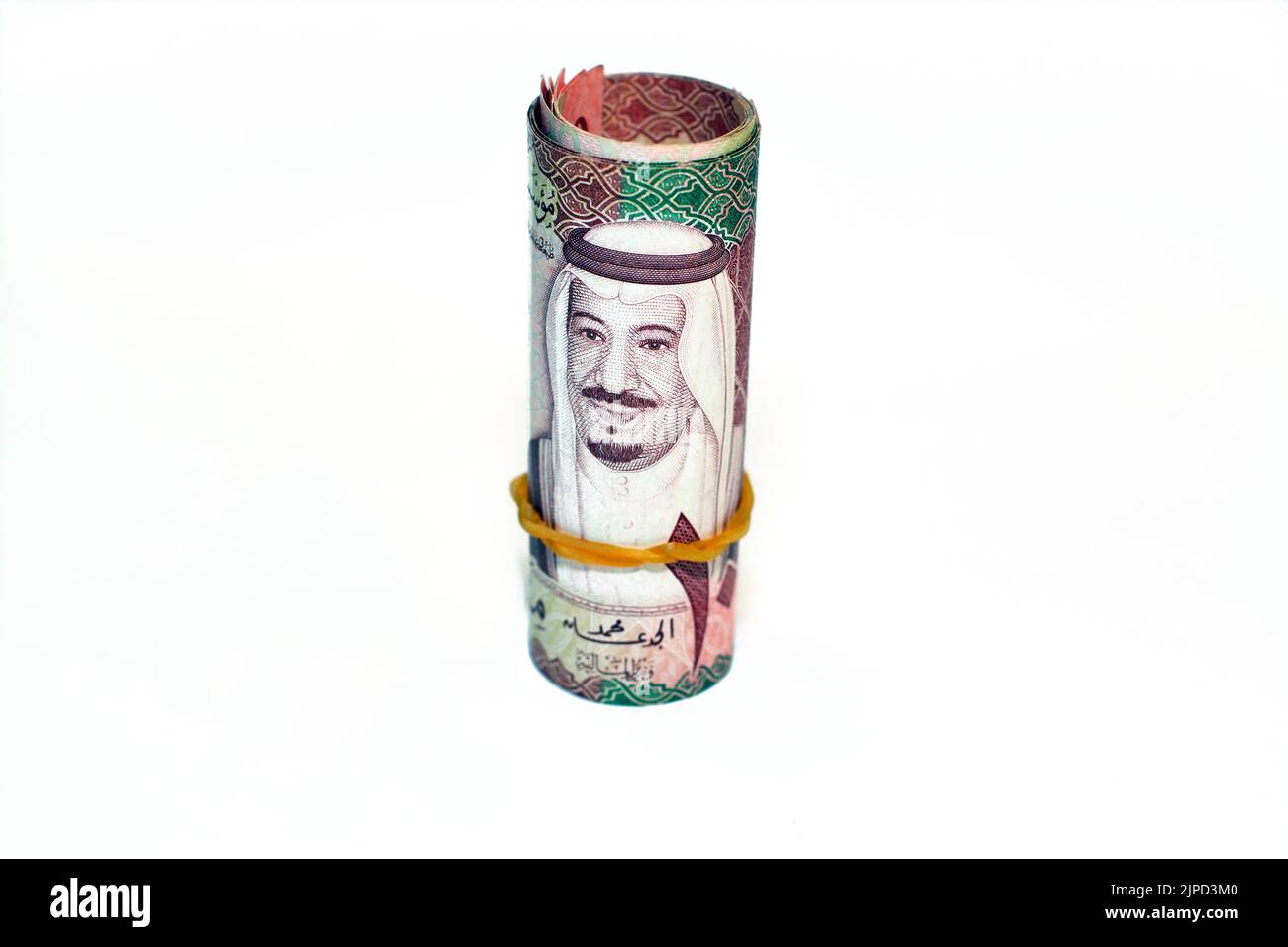 100 one hundred Saudi Arabia money roll riyals banknotes isolated on ...