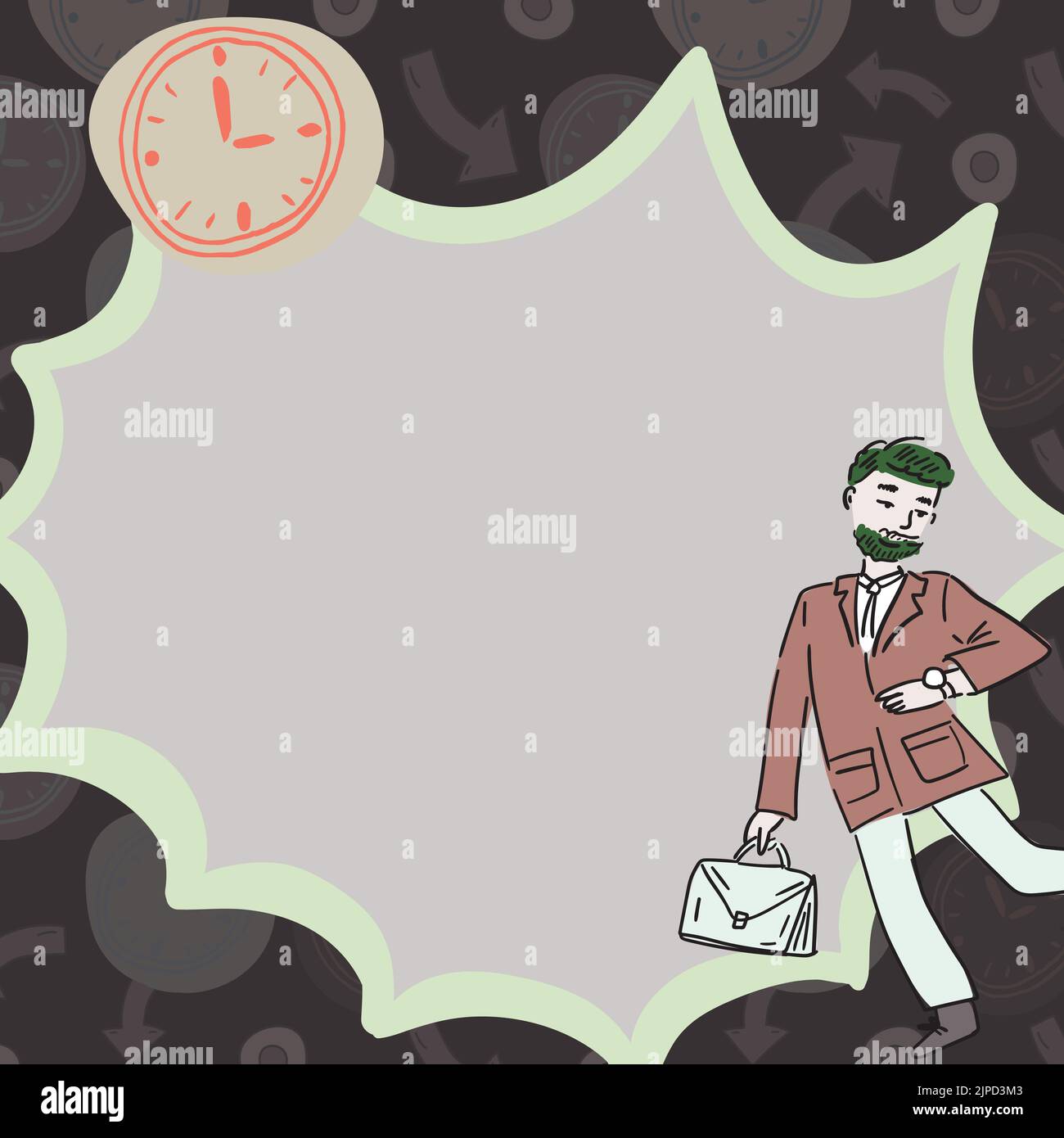 Professor With Briefcase Using Watches To Check Time With Big Clock ...