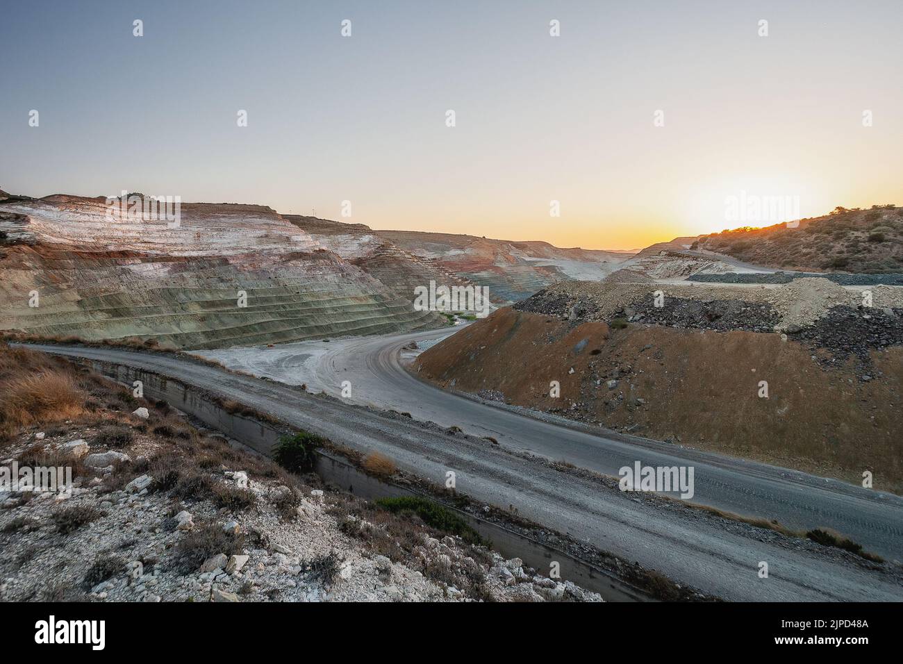 Mining site in the middle of Milos Island, Cyclades, Greece Stock Photo ...