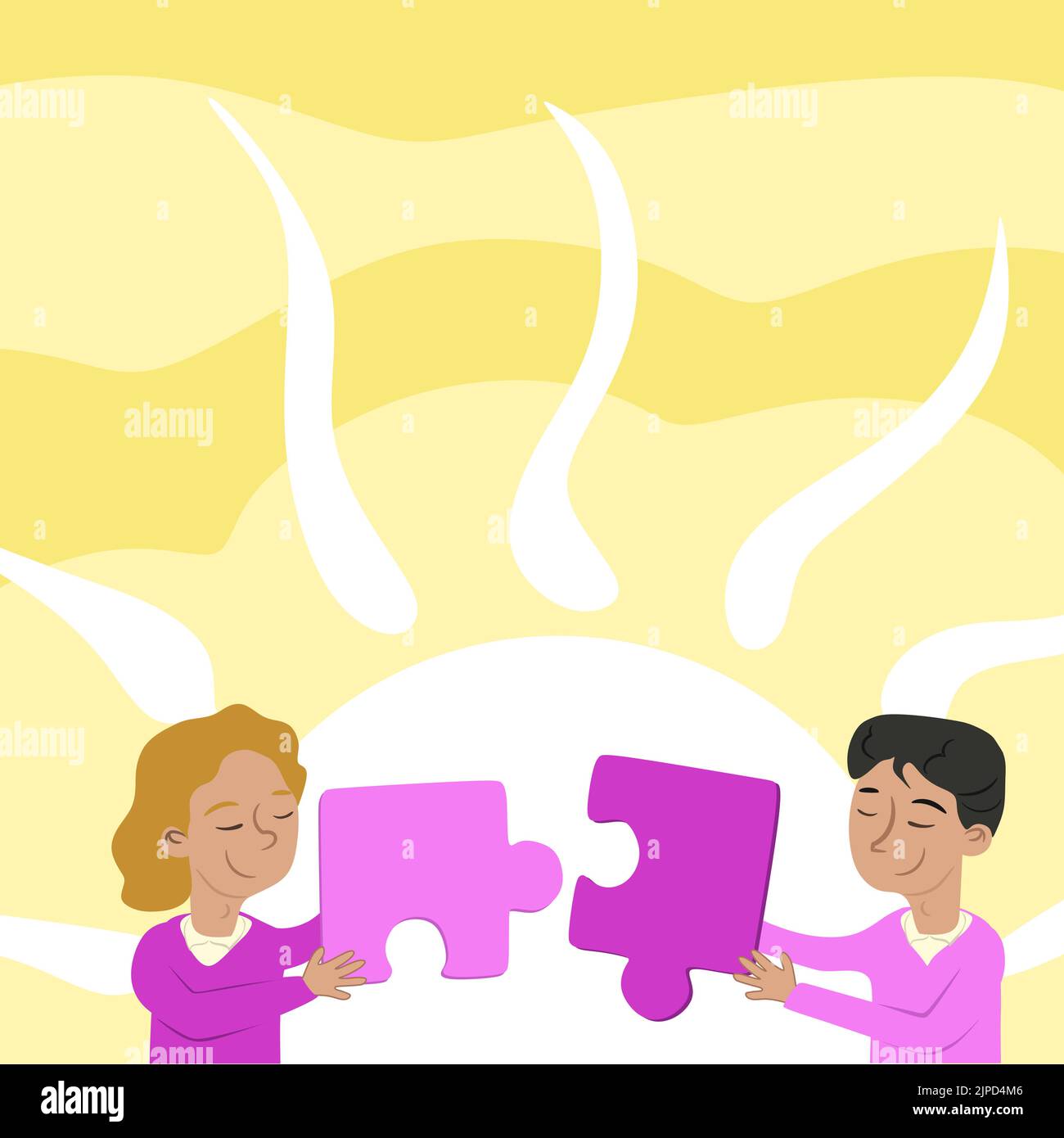 Colleagues Connecting Jigsaw Puzzle Together On Sunny Background Stock ...