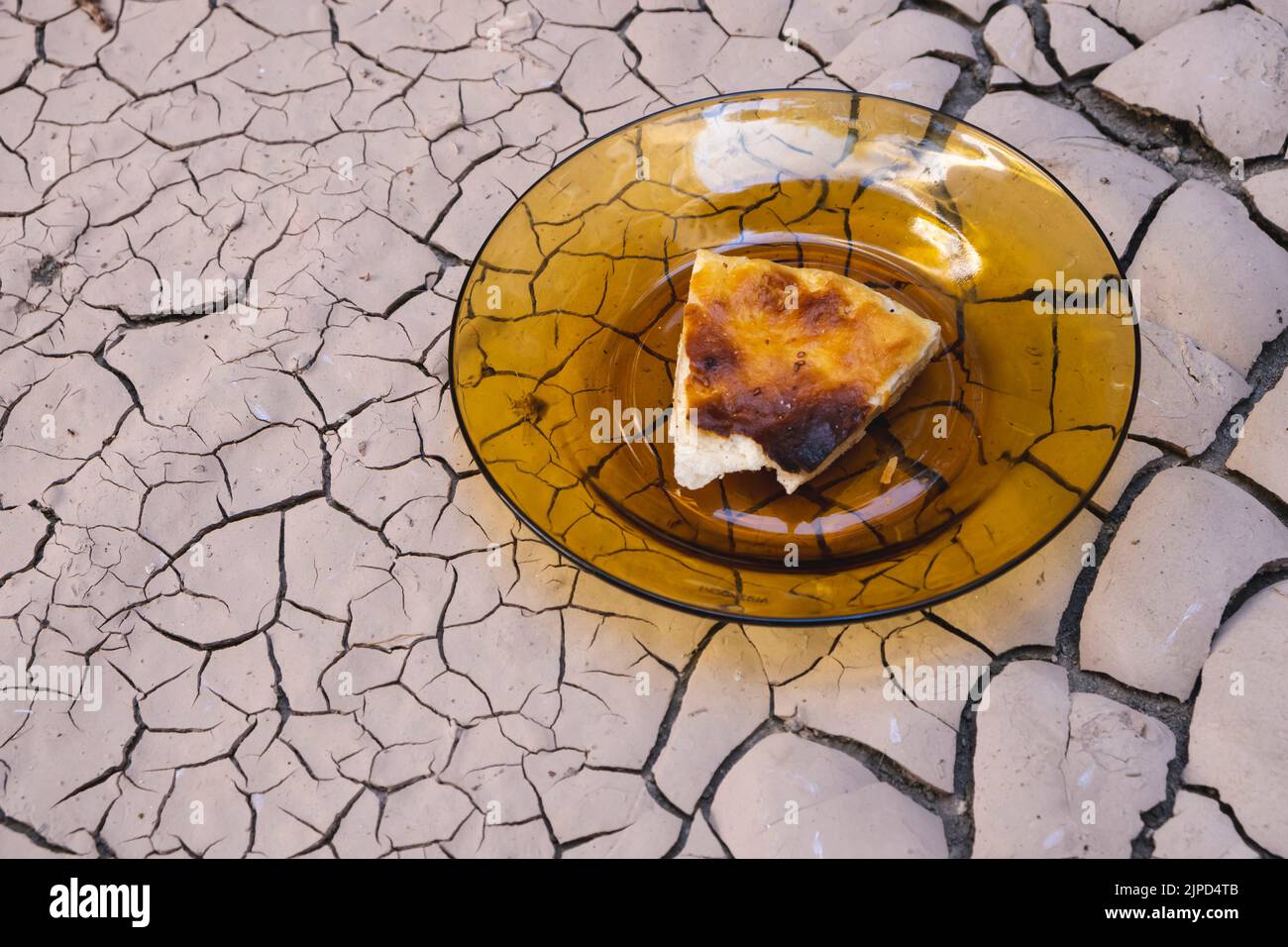 hunger due to famine and drought. the last piece of dry bread left on ...
