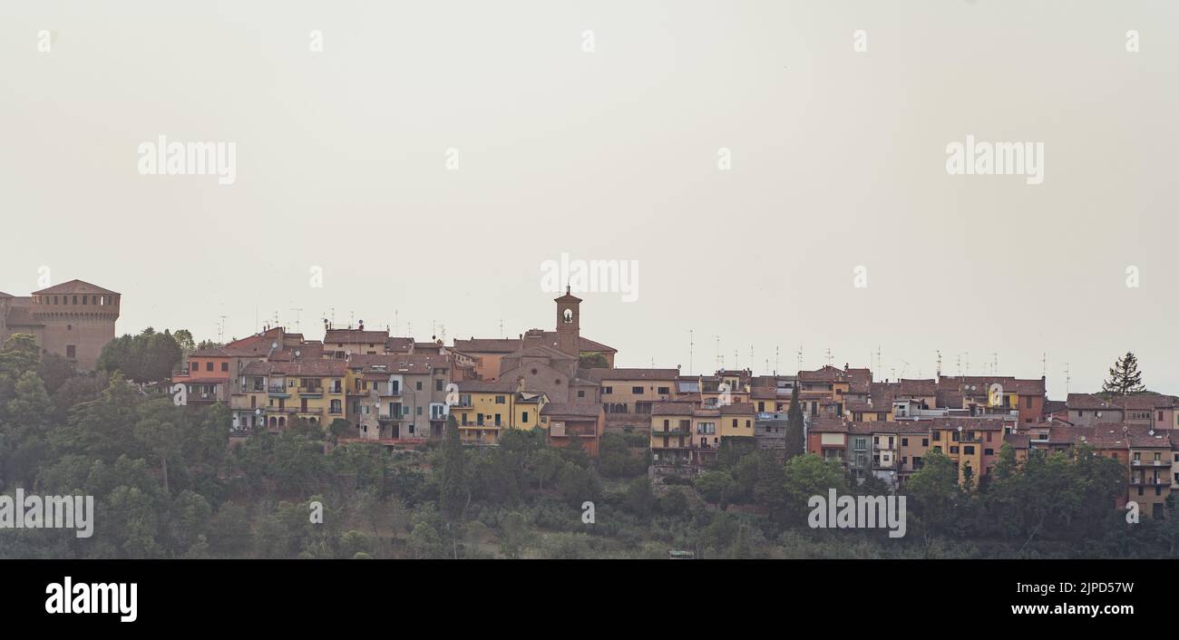 A scenic cityscape of a medieval village of Dozza, Italy Stock Photo ...