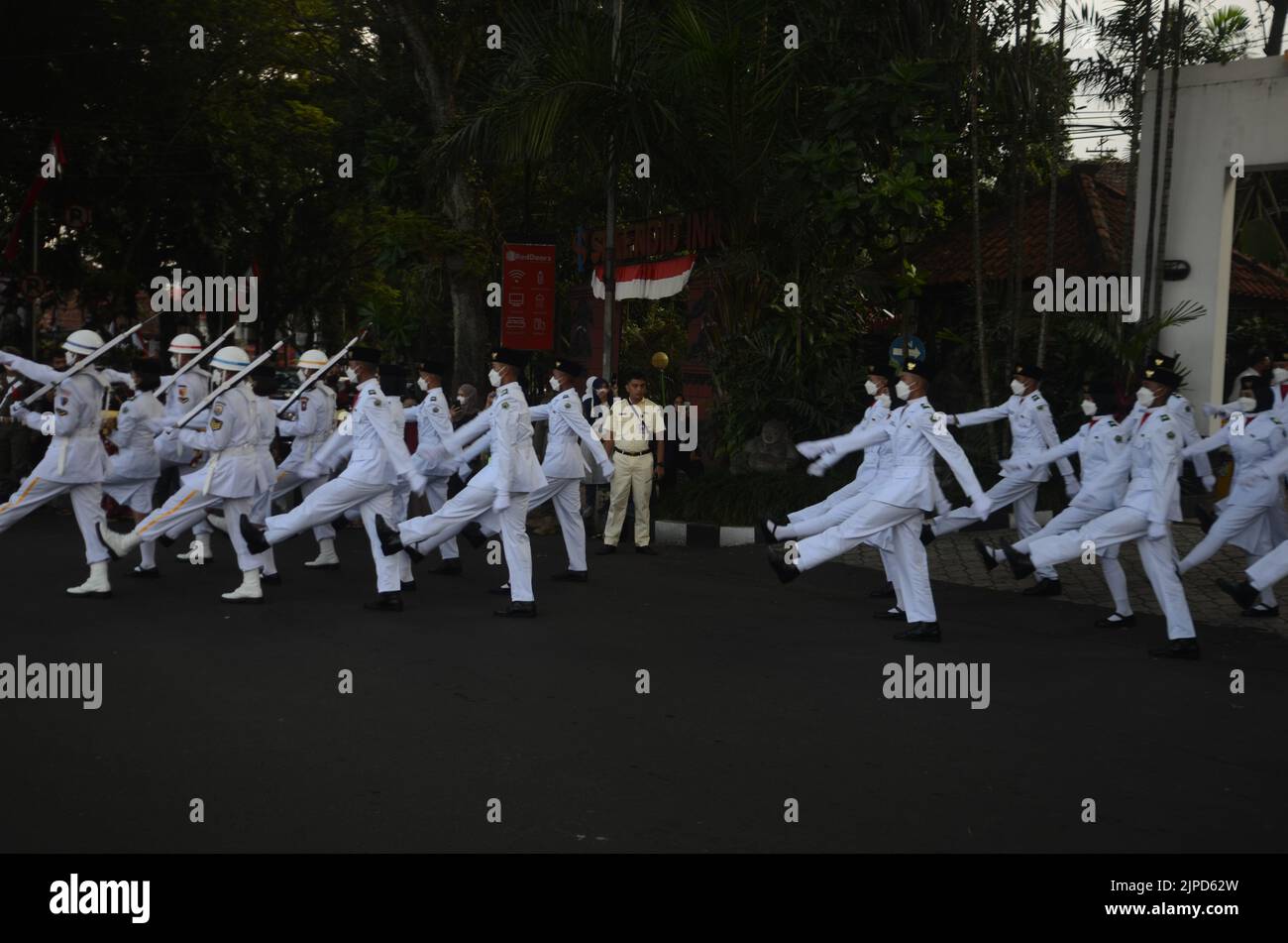 Malang, Indonesia. 17th Aug, 2022. Paskibraka troops are marching ...