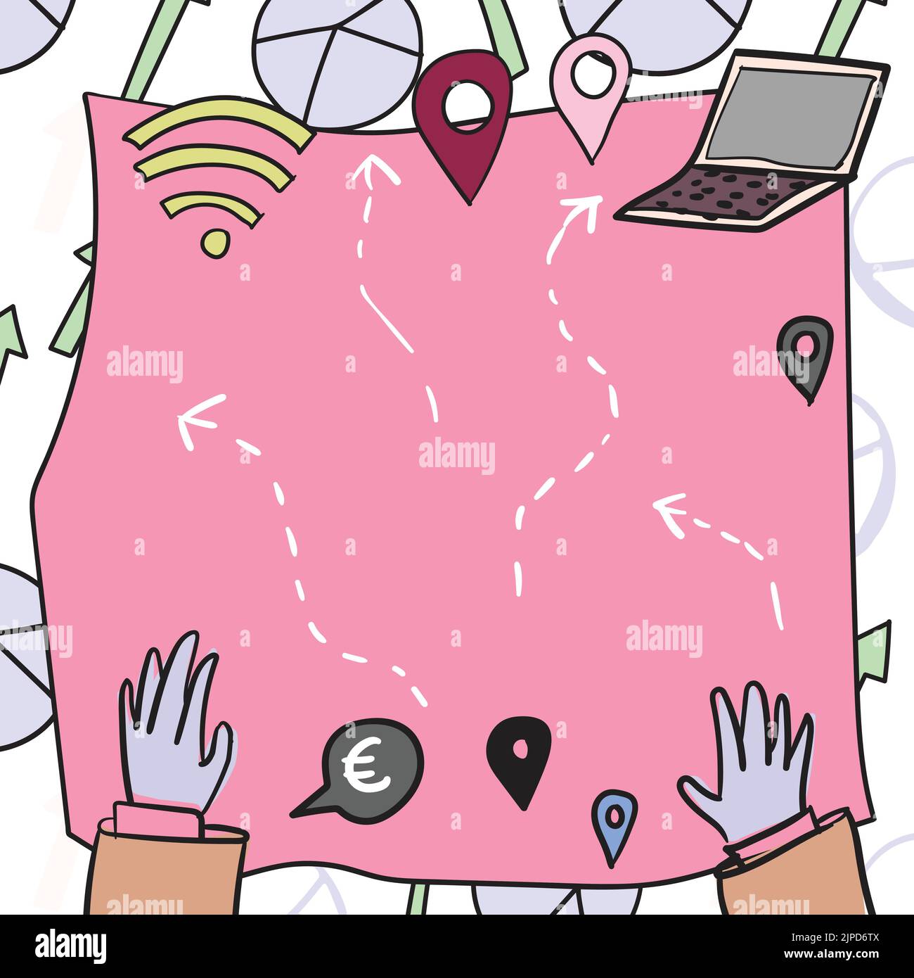 Hands On Blueprint With Routes, Ways And Navigation Marks With Internet ...