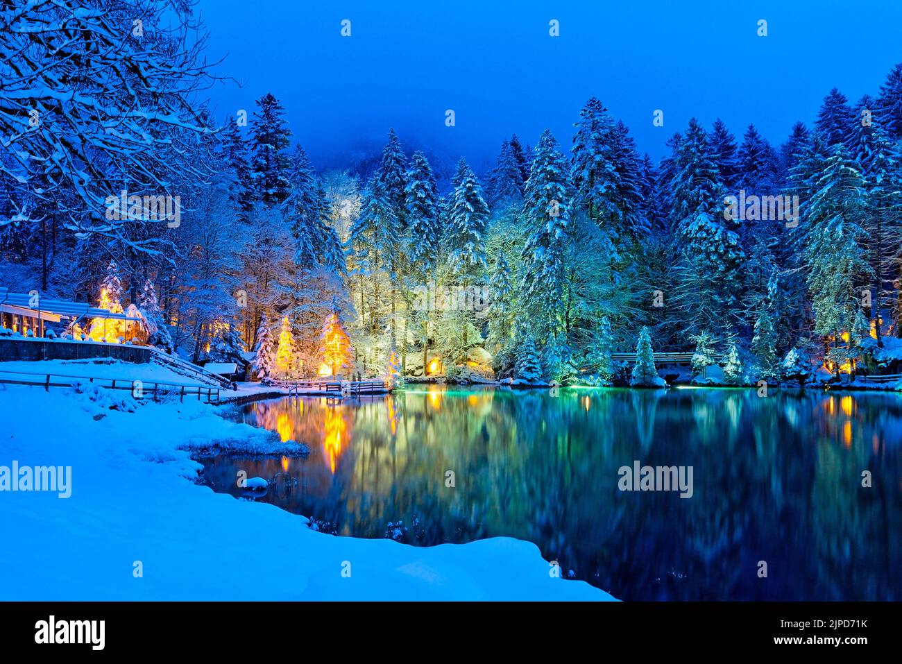 Lake Blausee in Bernese Highlands during winter, Switzerland Stock ...