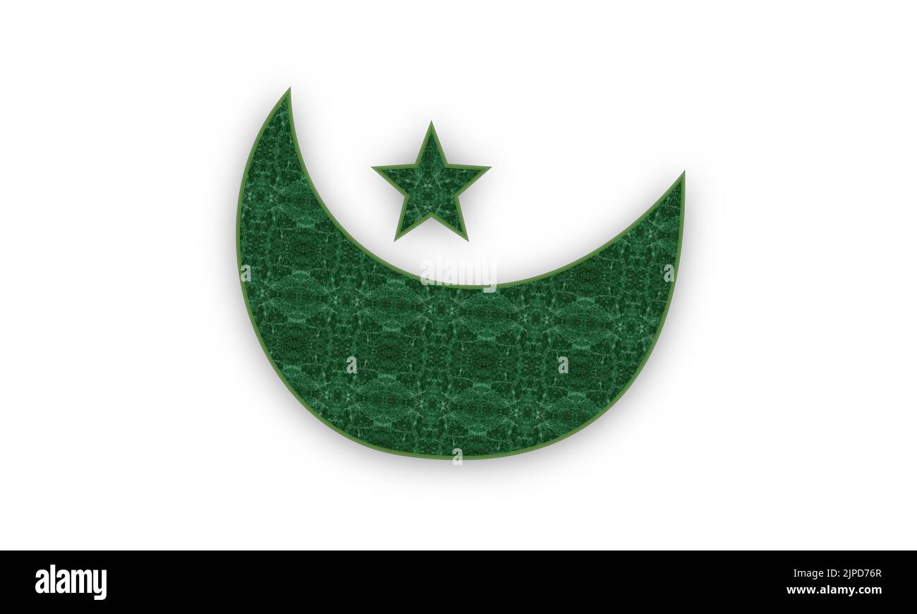 Half Moon And Star With A Green Texture Color On A White Background ...