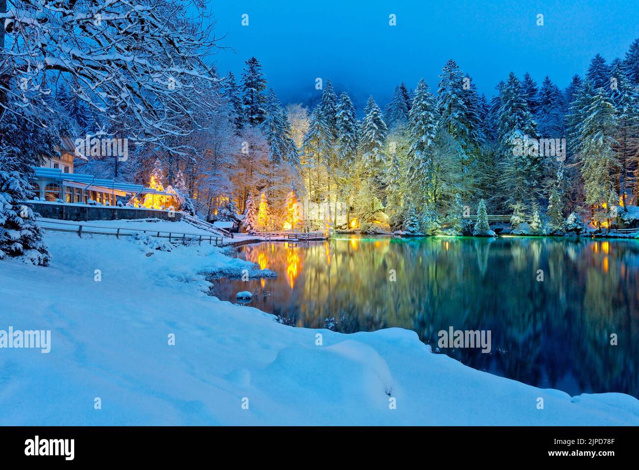 Lake Blausee in Bernese Highlands during winter, Switzerland Stock ...