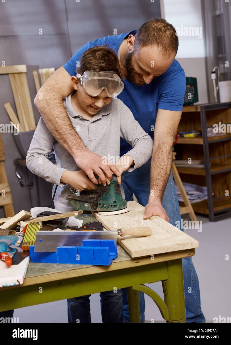 father, son, workshop, grinding, grinder, diy, dad, fathers, sons, workshops, grinders Stock ...