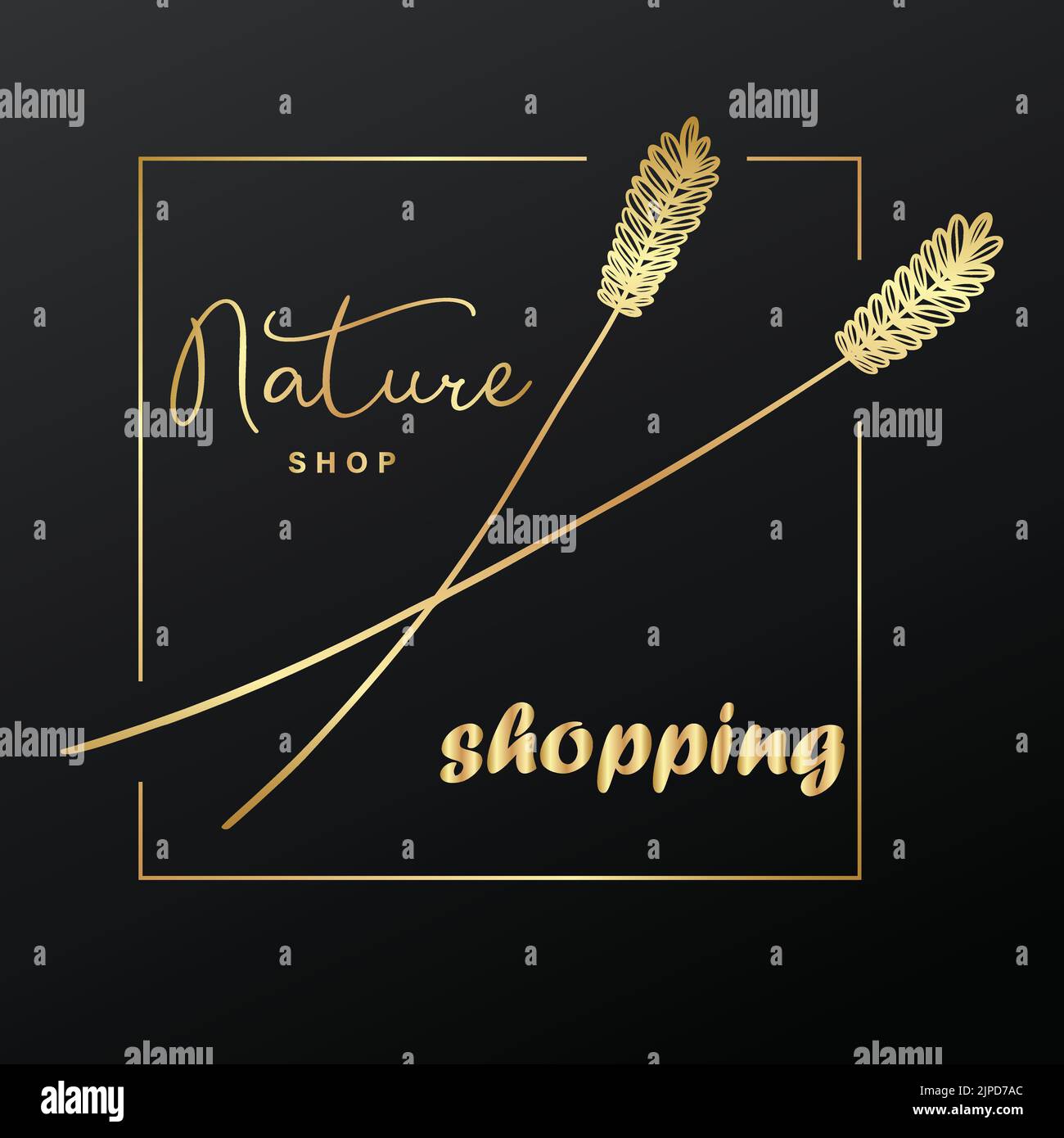 A simple illustration of a nature shop logo with golden flowers in a ...