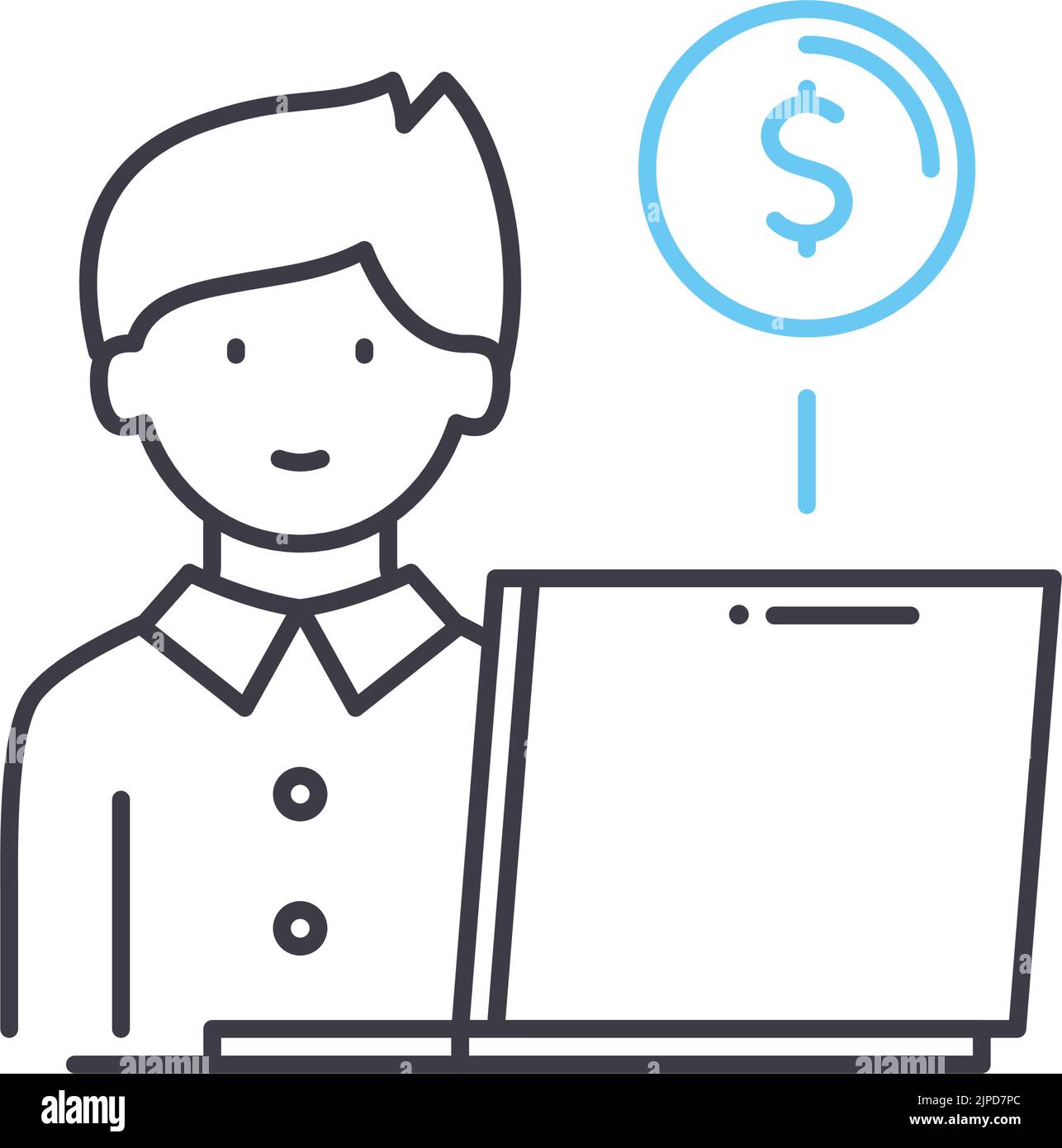 manager with laptop line icon, outline symbol, vector illustration ...