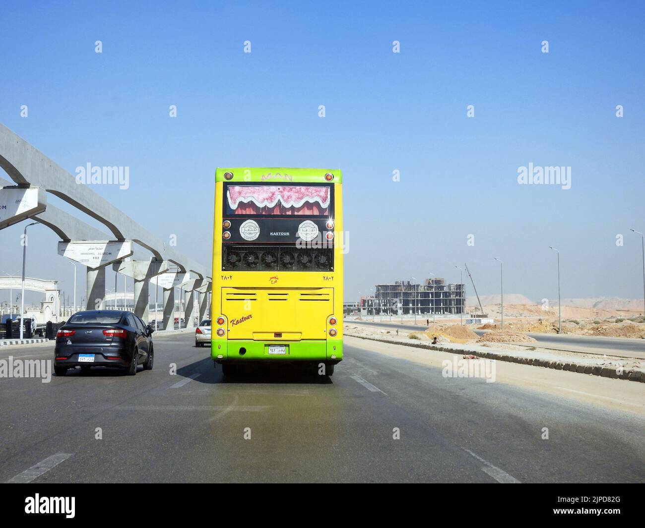 Cairo, Egypt, July 19 2022: A public transport Egyptian double decker ...