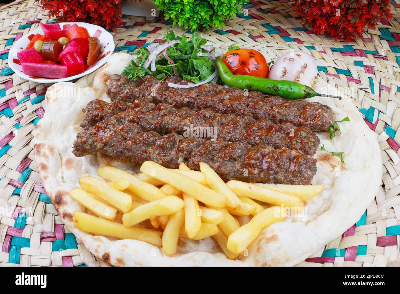 Middle Eastern Kofta Kebab Recipe with potato fries Stock Photo - Alamy