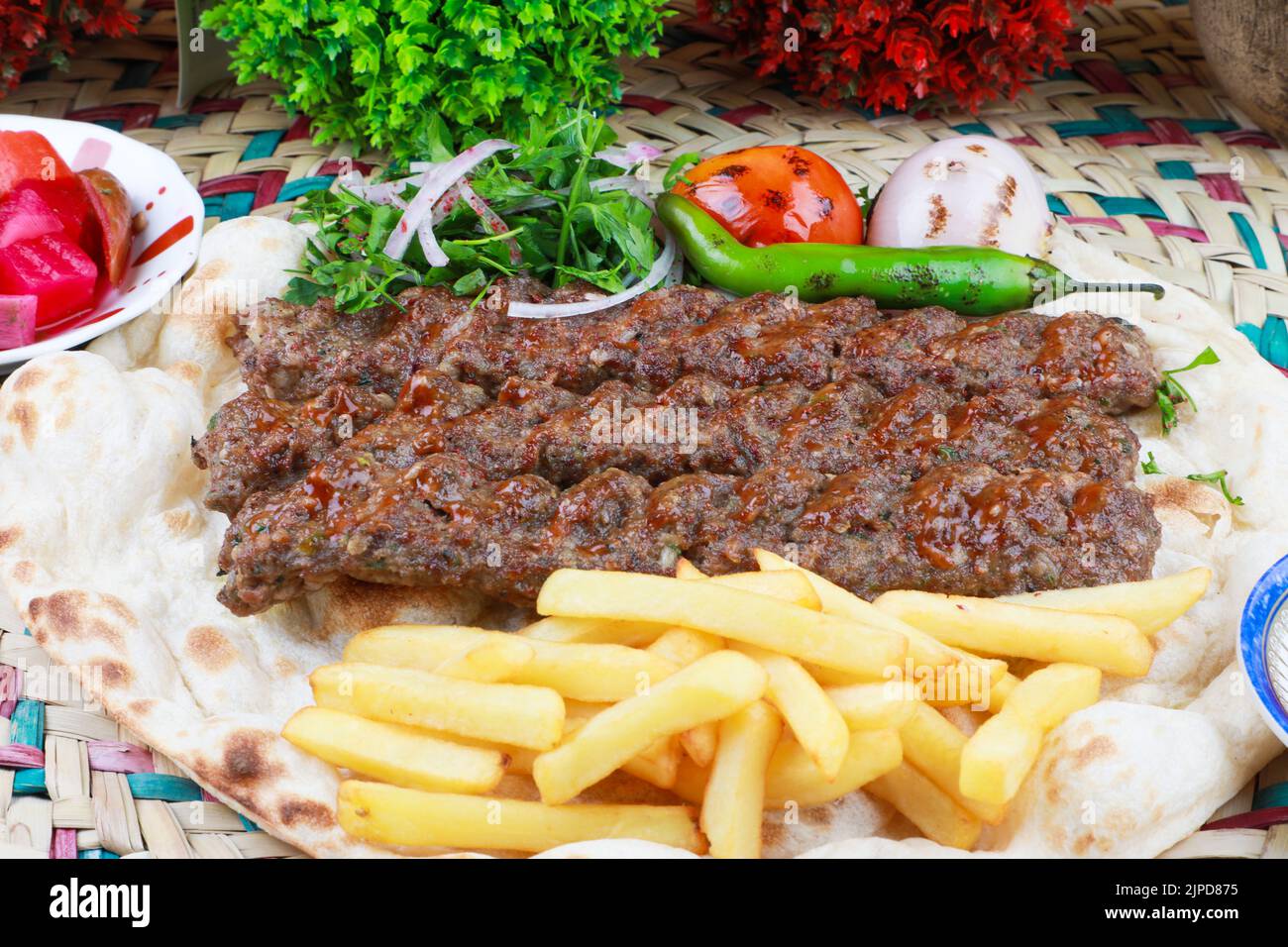 Middle Eastern Kofta Kebab Recipe with potato fries Stock Photo - Alamy