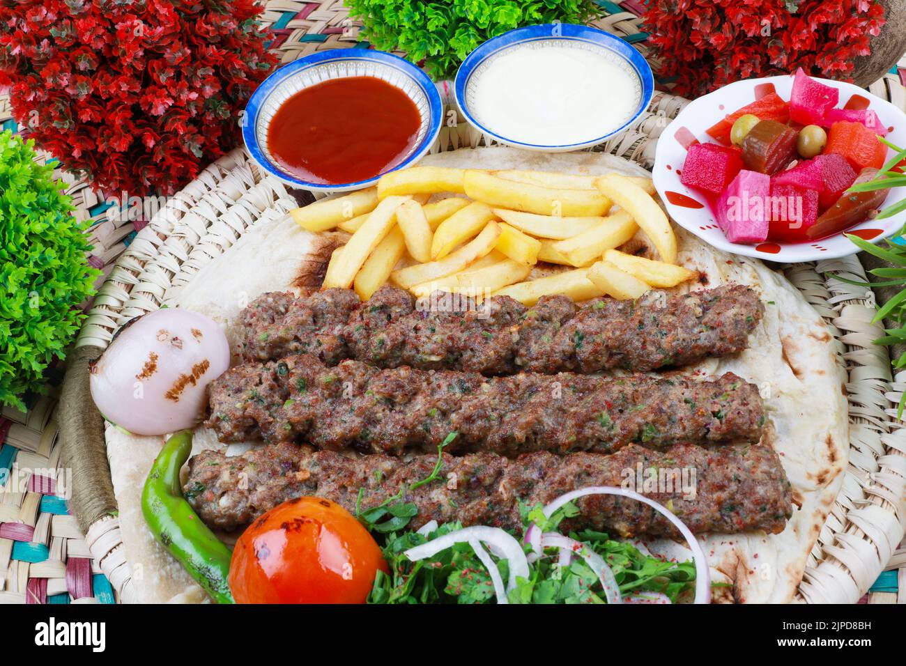 Middle Eastern Kofta Kebab Recipe with potato fries Stock Photo - Alamy