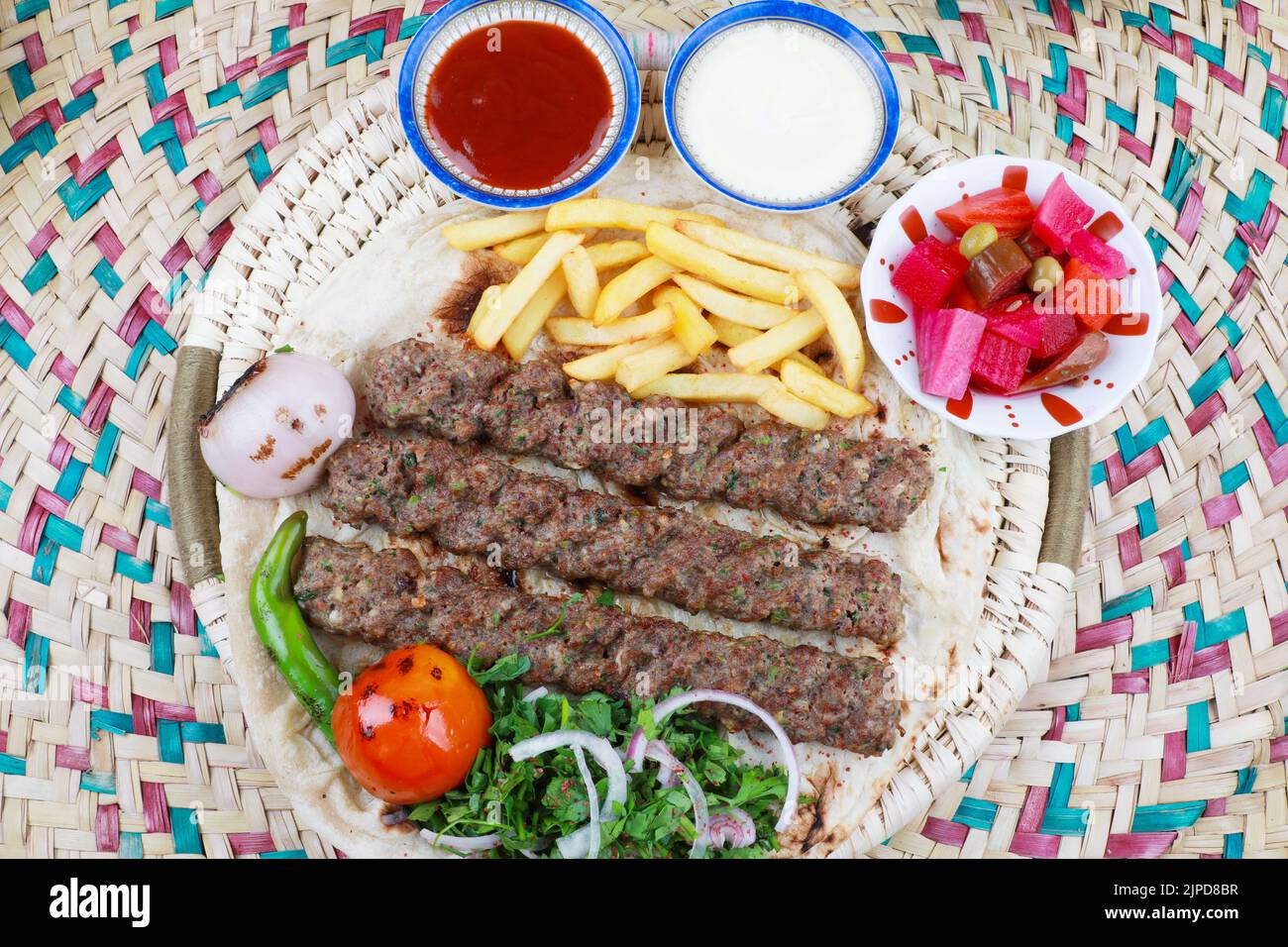 Middle Eastern Kofta Kebab Recipe with potato fries Stock Photo - Alamy