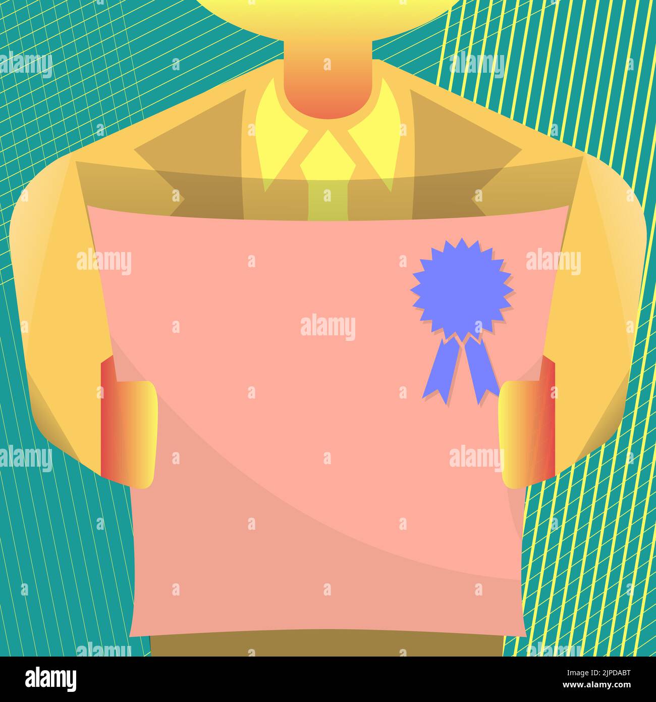 Child In Suit Holding Blank Paper Sheet With Stamp And Ribbons Stock ...