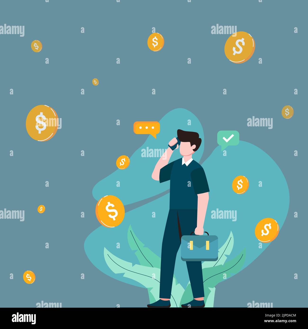 Businessman Standing And Using Phone Holding Briefcase Stock Vector ...