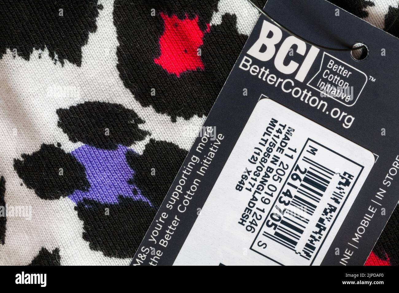 BCI Better Cotton Initiative made in Bangladesh label tag on M&S t ...