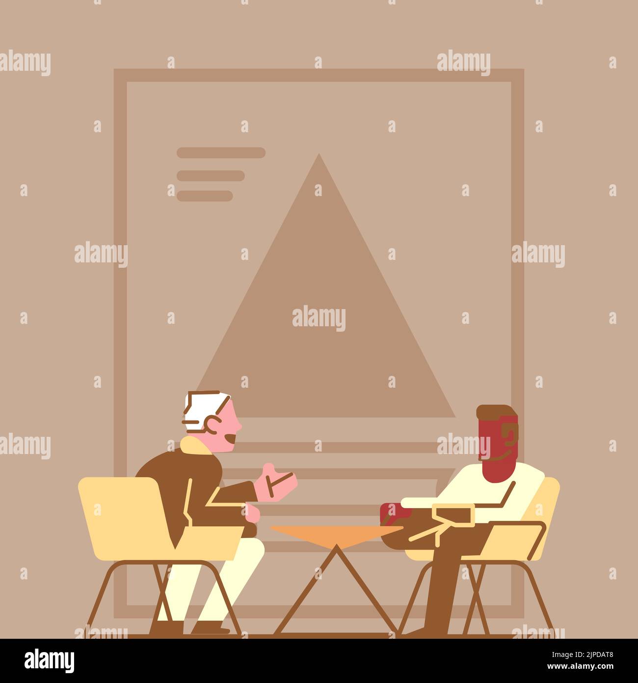 Illustration Of Businessmen Sitting On Chairs By The Table Talking ...