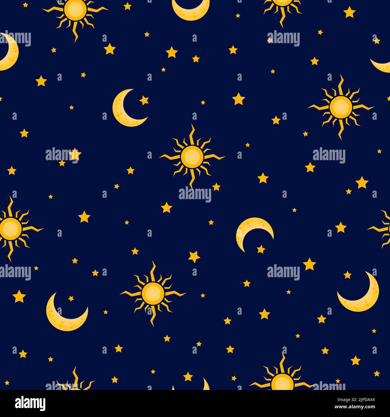 A vector illustration of sun and moon with stars in the night sky Stock ...