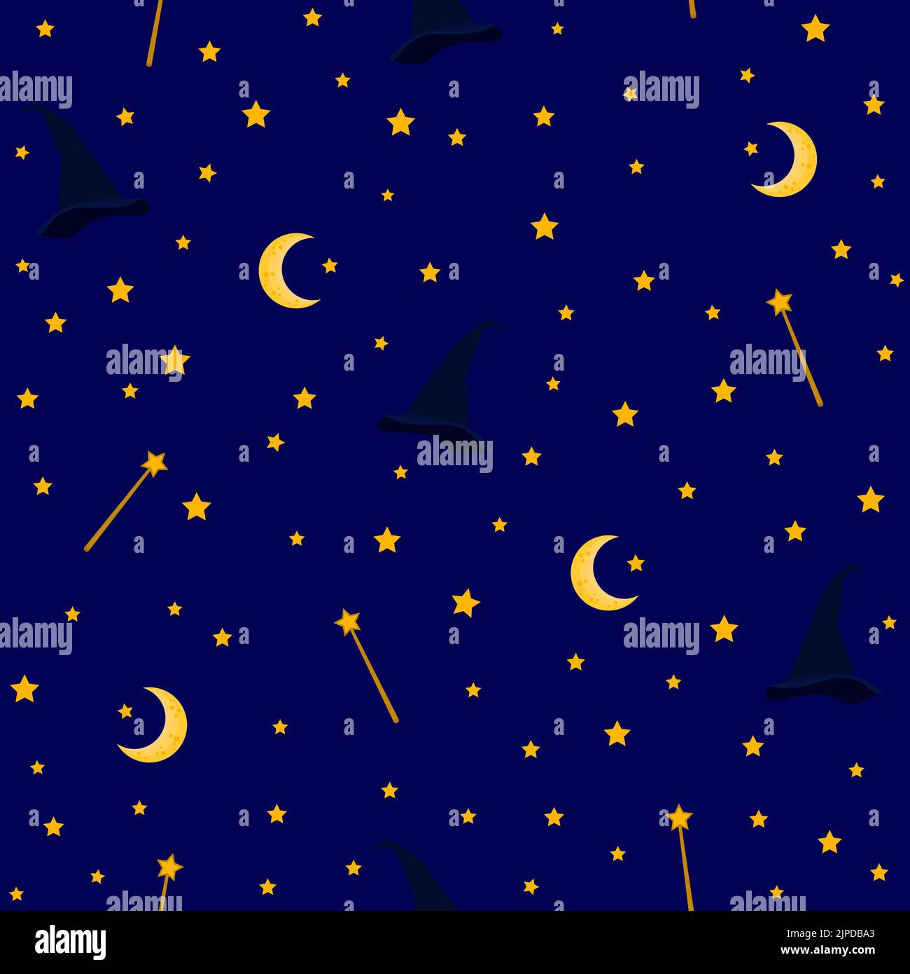 An illustration of a seamless pattern of moons, stars, and witch hats ...