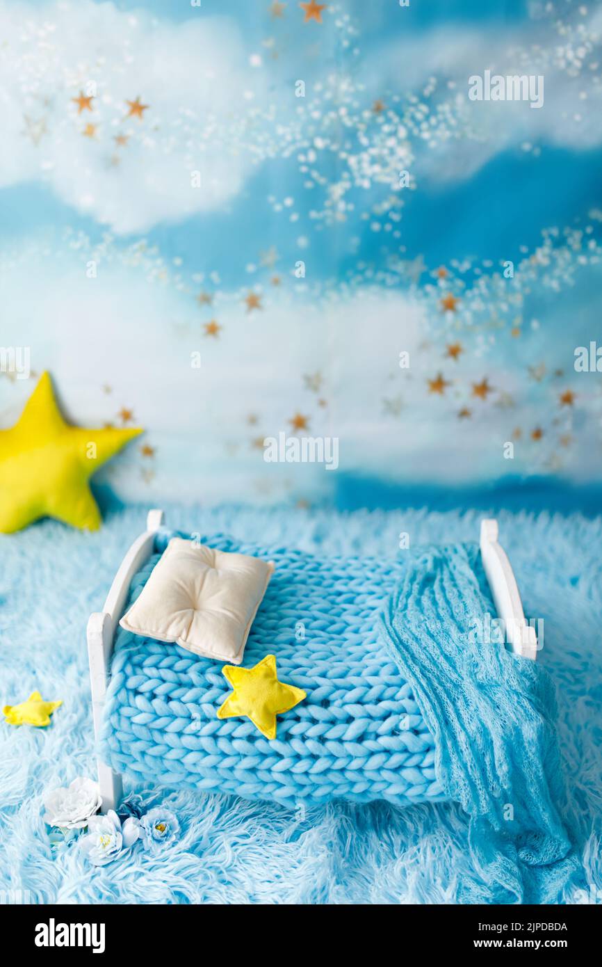 Blue newborn digital backdrop with stars and moon on a colourful ...
