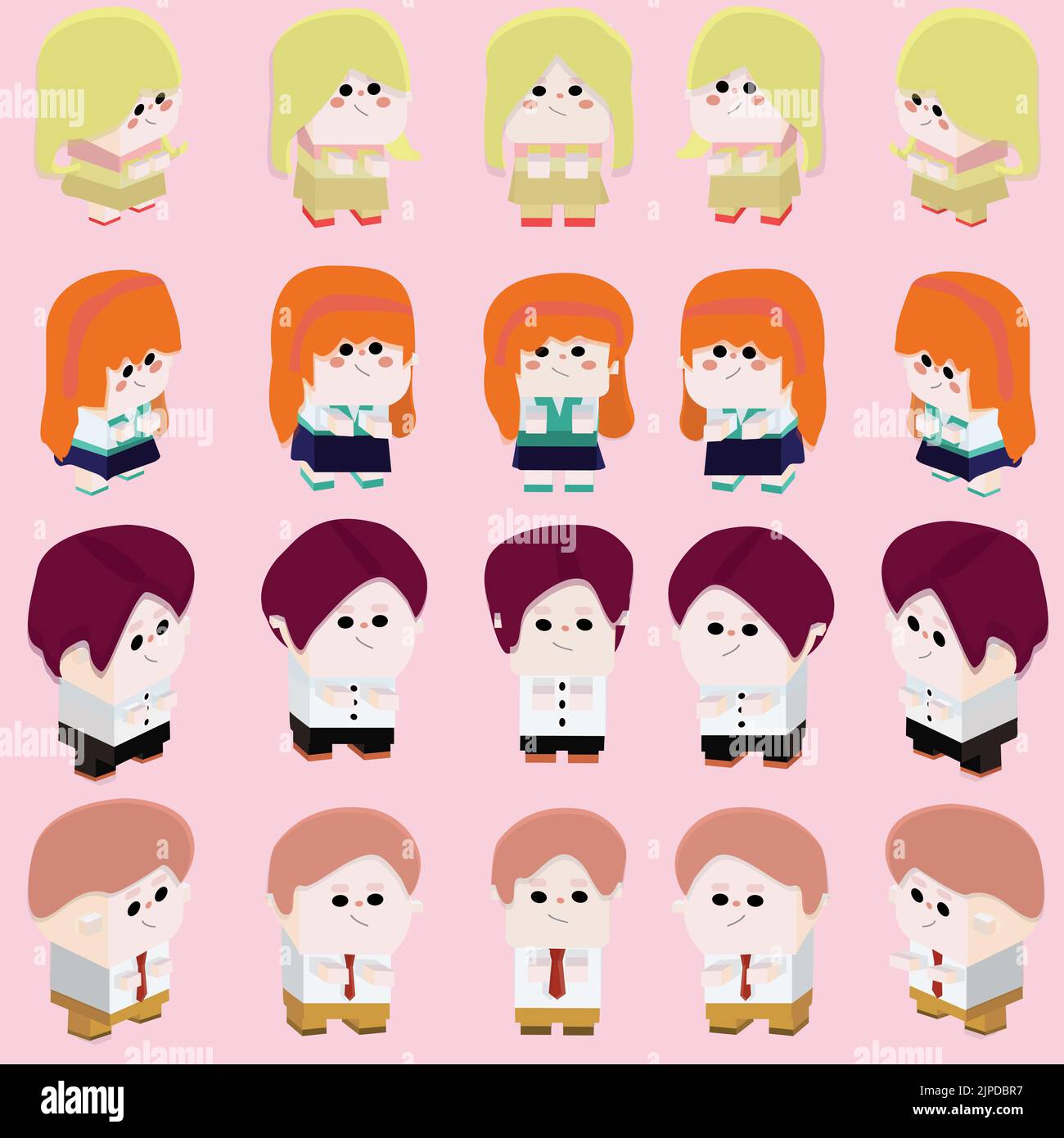 The four types of cartoon characters isolated on pink background Stock ...