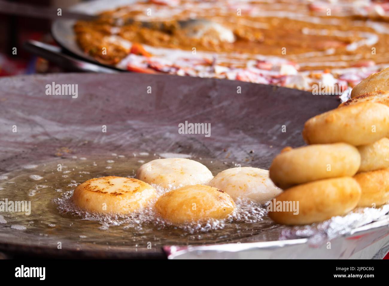 Deep Frying Favorite Indian Street Food Aloo Chaat Tiki Chat Or Alu ...