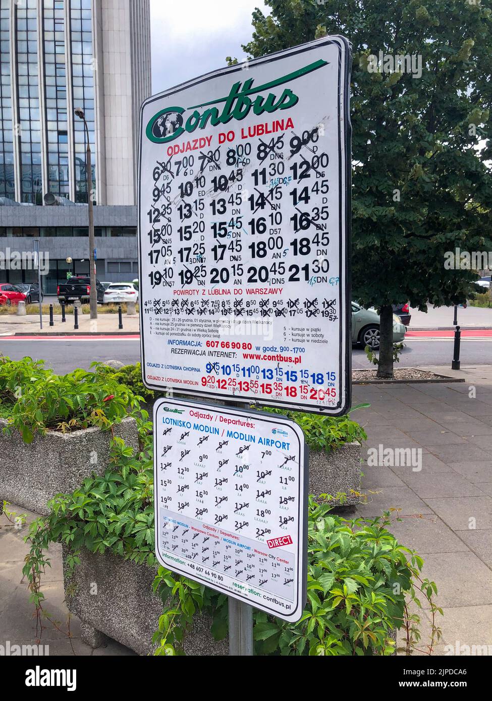 Warsaw, Poland, SIgn for Airport Shuttle Bus, Limited TImes, at Station ...