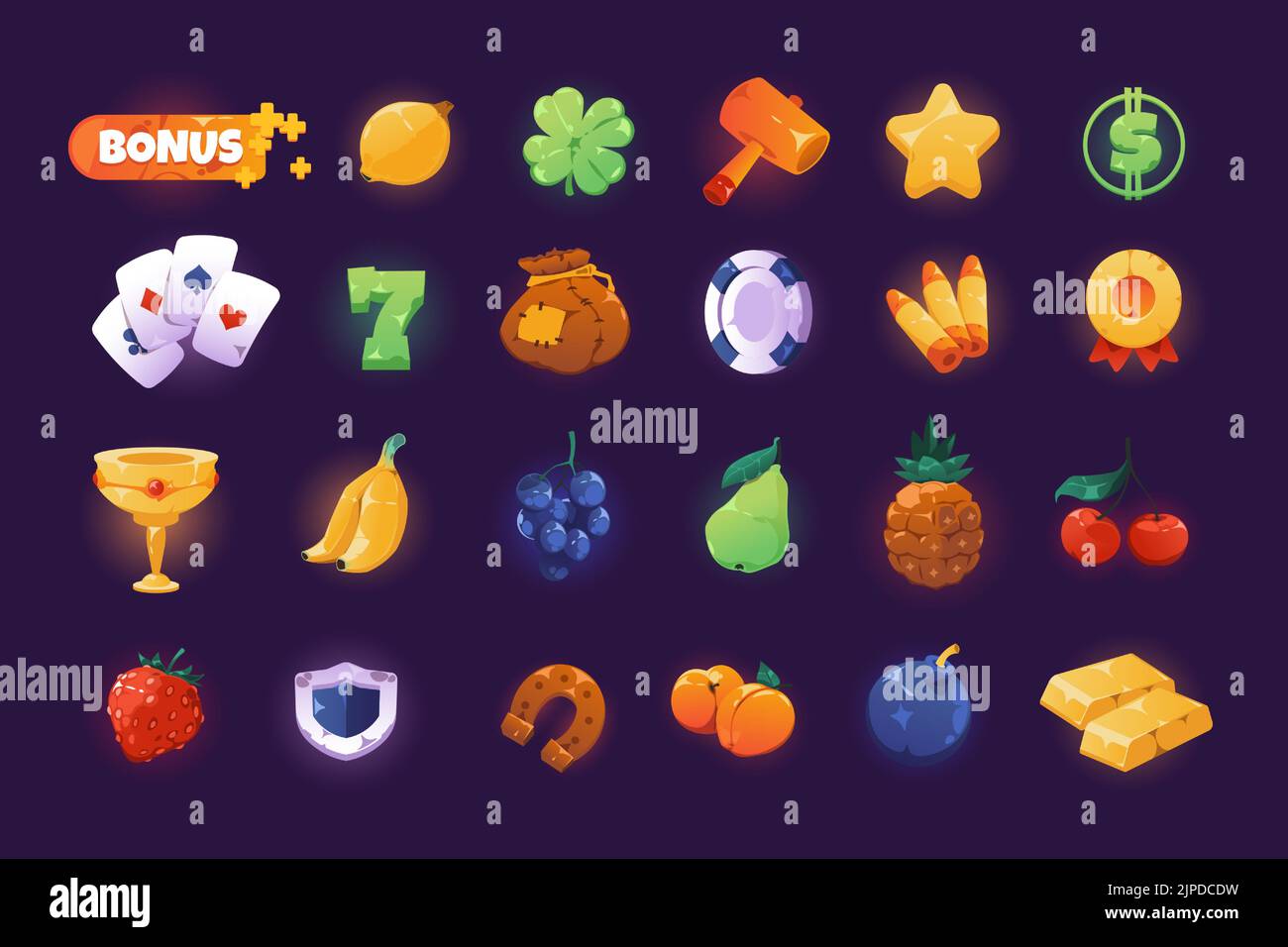 Casino symbols. Cartoon slot machine and spinning game colorful shiny ...