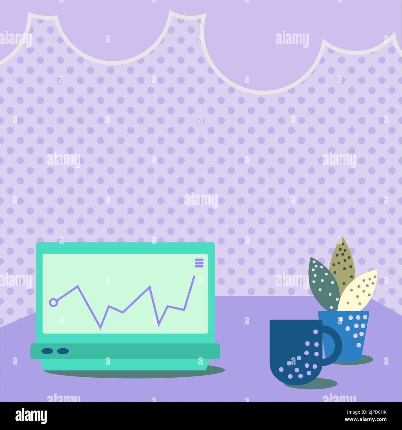 Laptop Resting On A Table Beside Coffee Mug And Plant Stock Vector ...