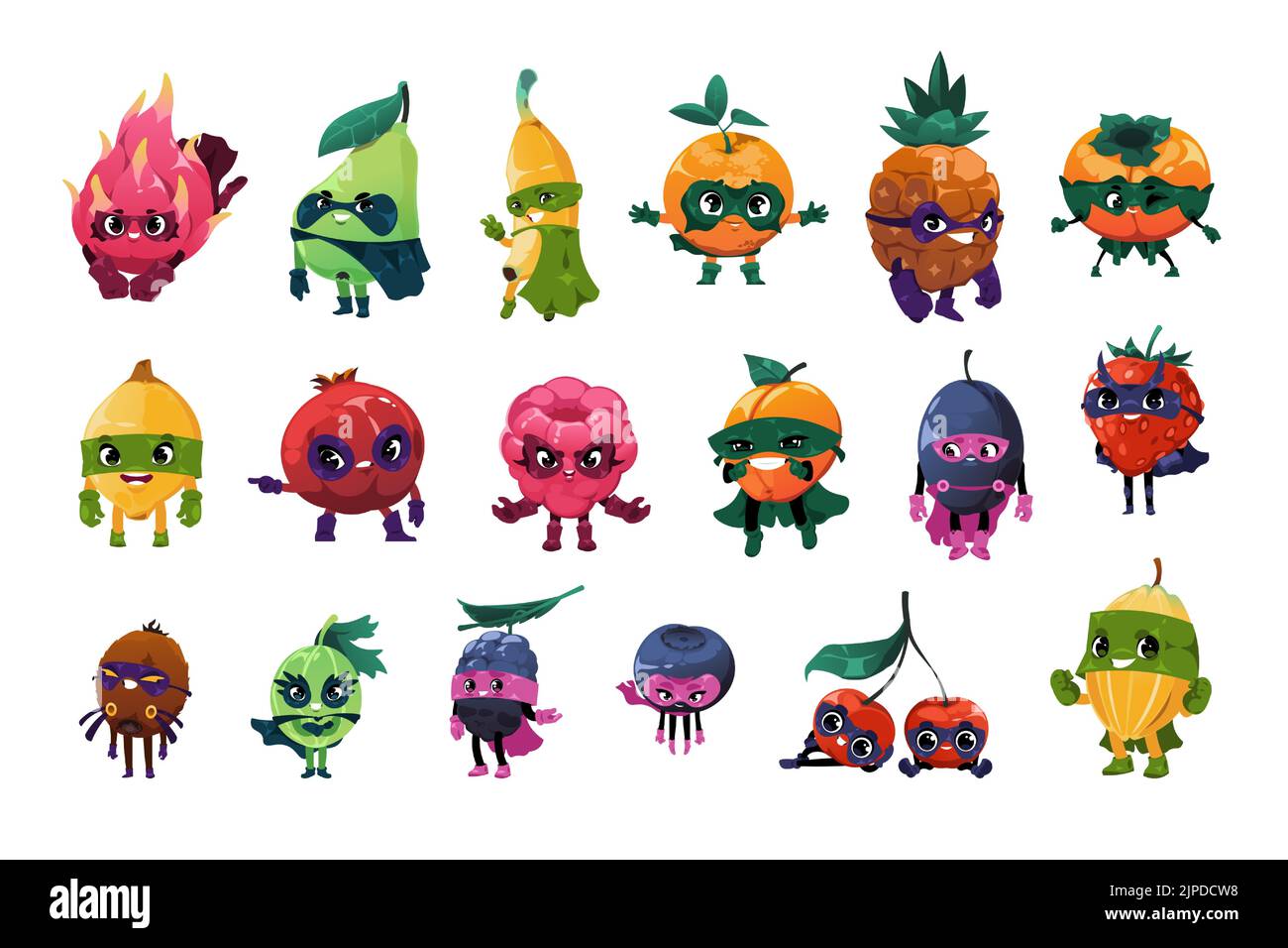 Superhero fruits. Funny fresh superfood in masks and cape, funny ...