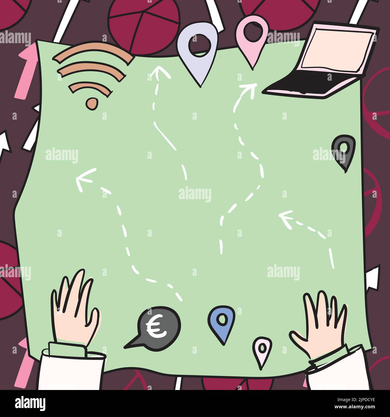 Hands On Blueprint With Routes, Ways And Navigation Marks With Internet ...