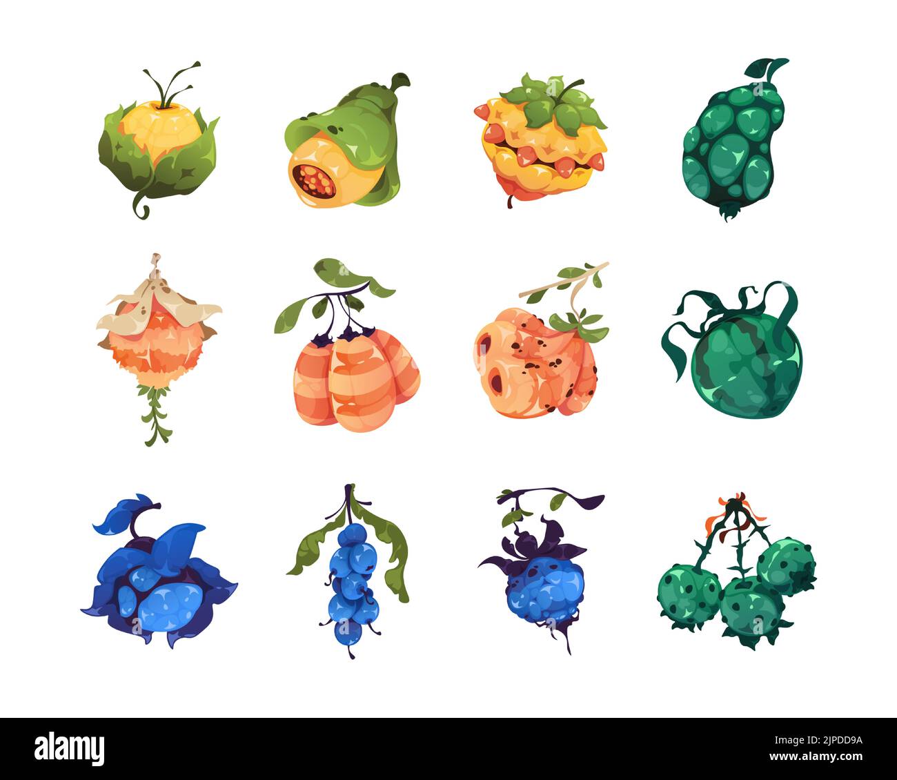 Fantasy fruits asset. Cartoon 2D sprite of colorful magic berries for ...
