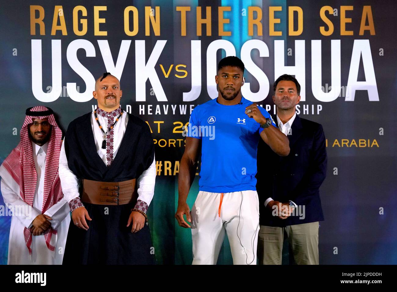 Oleksandr Usyk and Anthony Joshua during a press conference at the ...