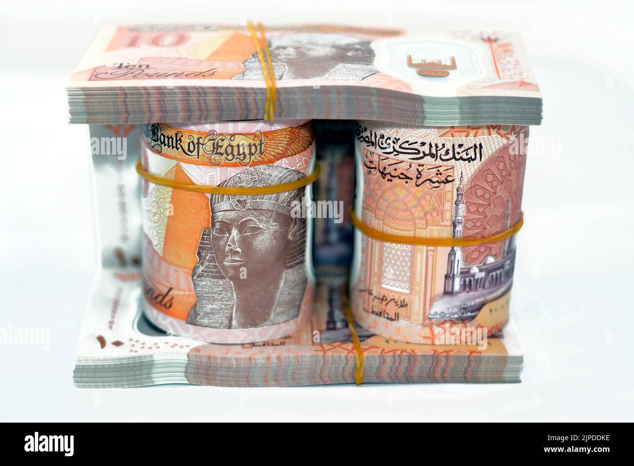 Egypt money rolls and stacks of new first Egyptian 10 LE EGP ten pounds ...