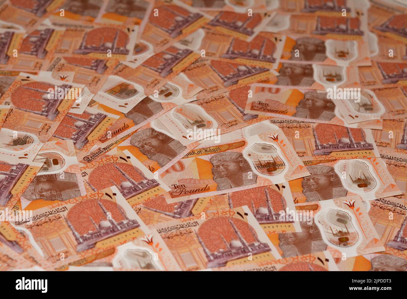 Pile of the new first Egyptian 10 LE EGP ten pounds plastic polymer ...
