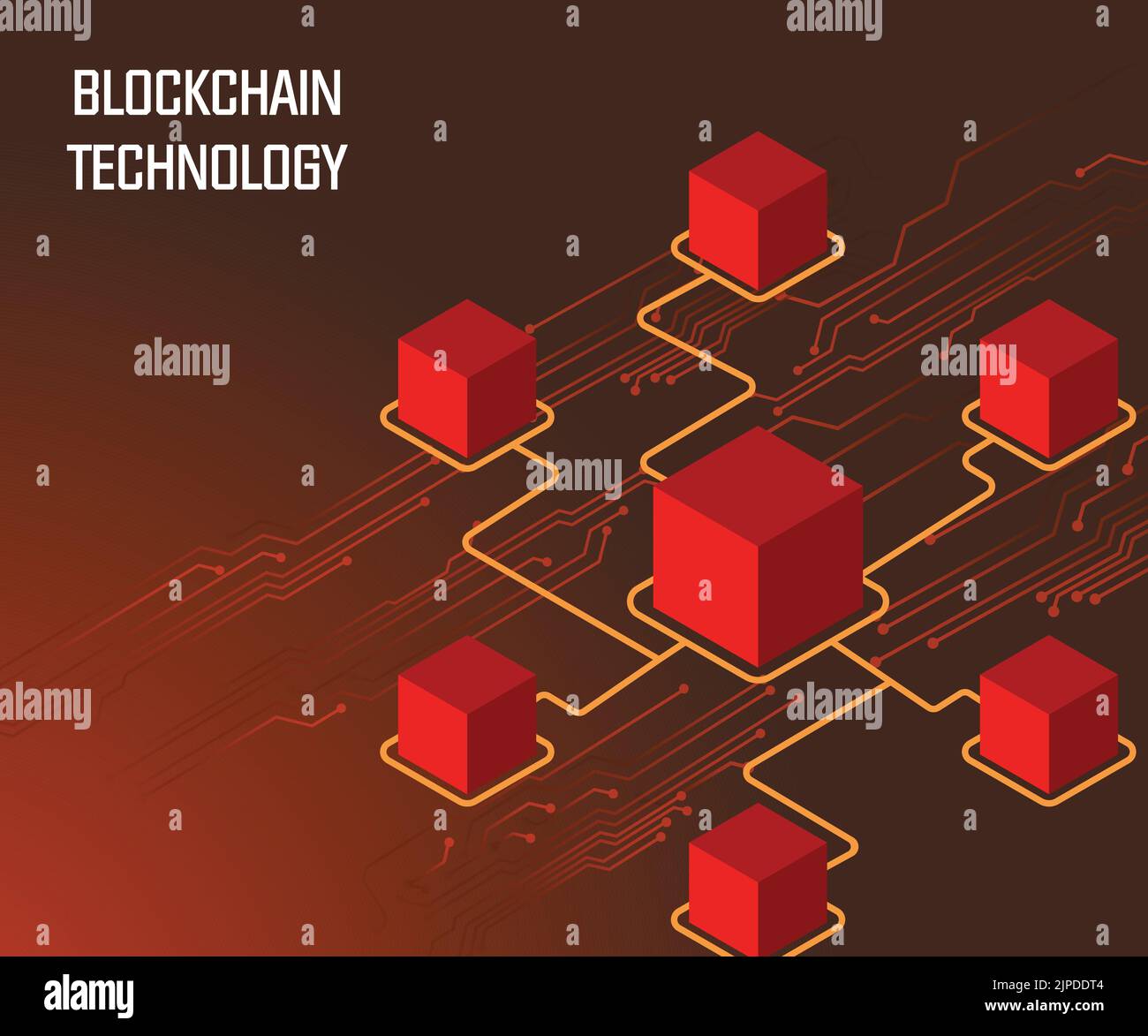 Blockchain background. Isometric digital blocks connected circuits forming a crypto chain Stock ...