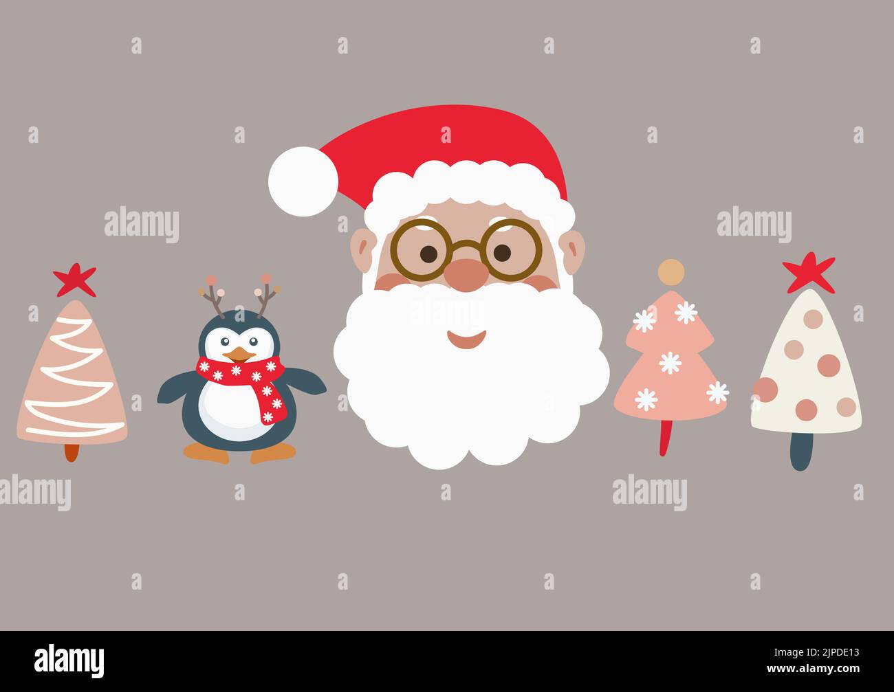 Santa Claus and penguin funny faces set. Christmas cartoon characters ...
