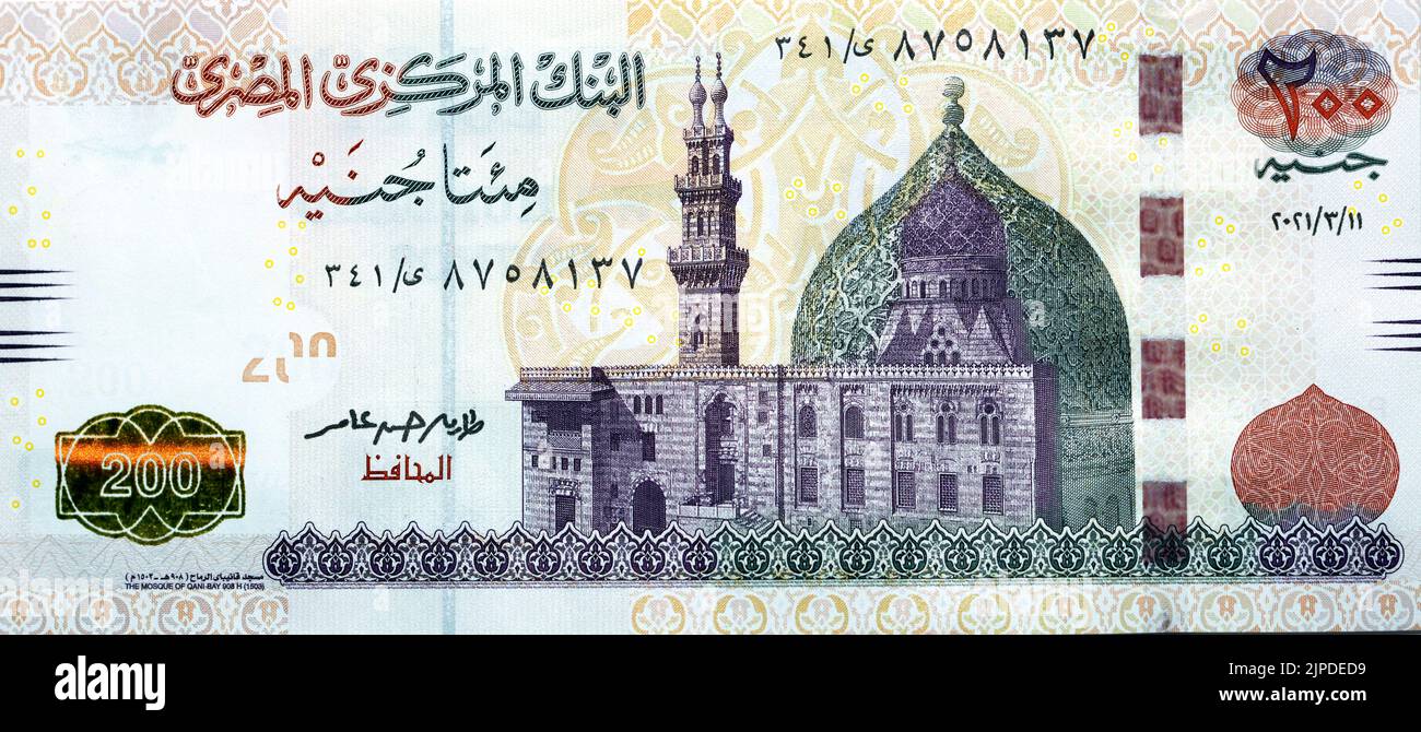 Large fragment of the obverse side of 200 LE two hundred Egyptian ...