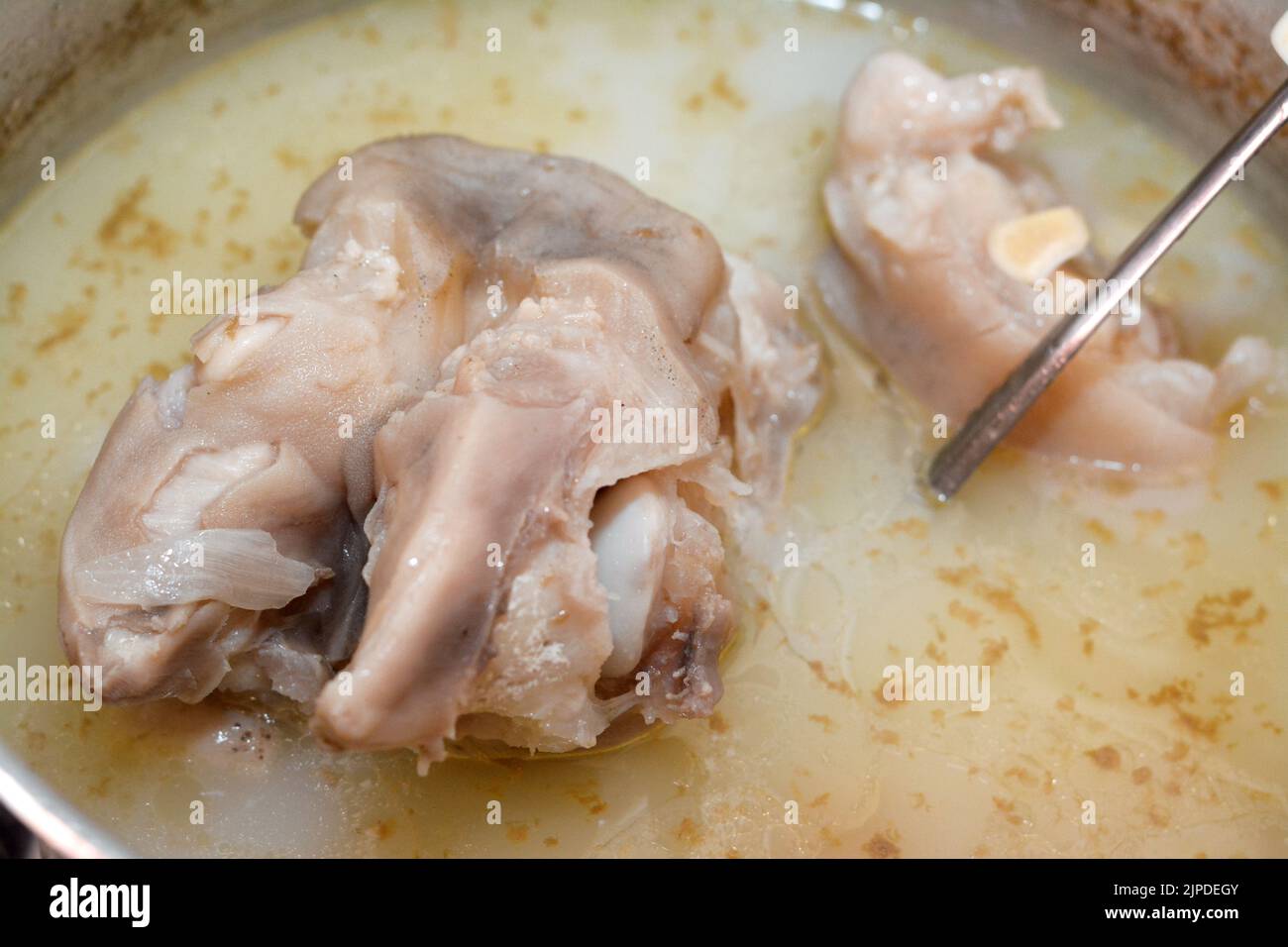 Selective focus of an Arabic Egyptian cuisine of kawareh soup ...