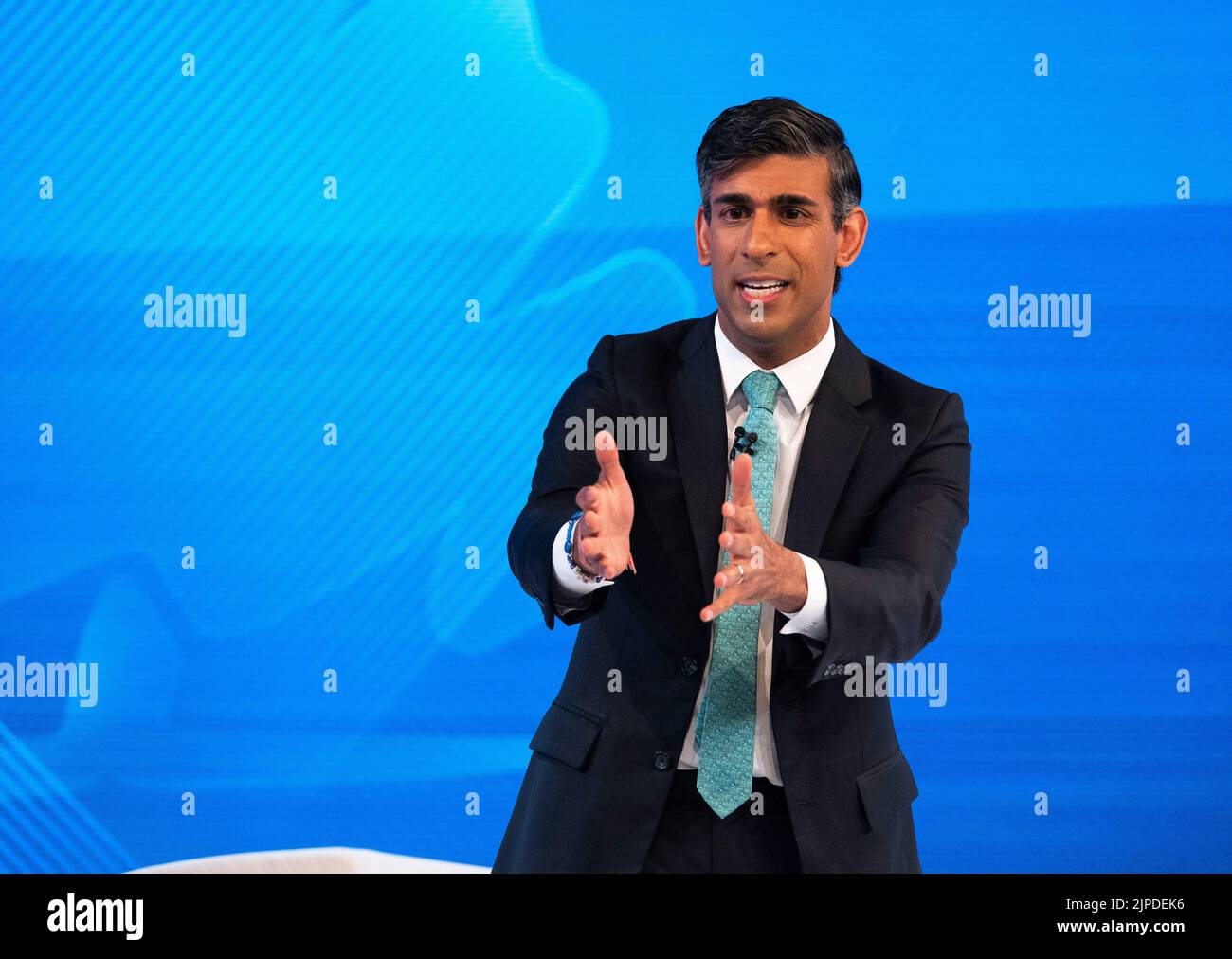 Conservative leadership candidate Rishi Sunak is questioned by the Sky ...