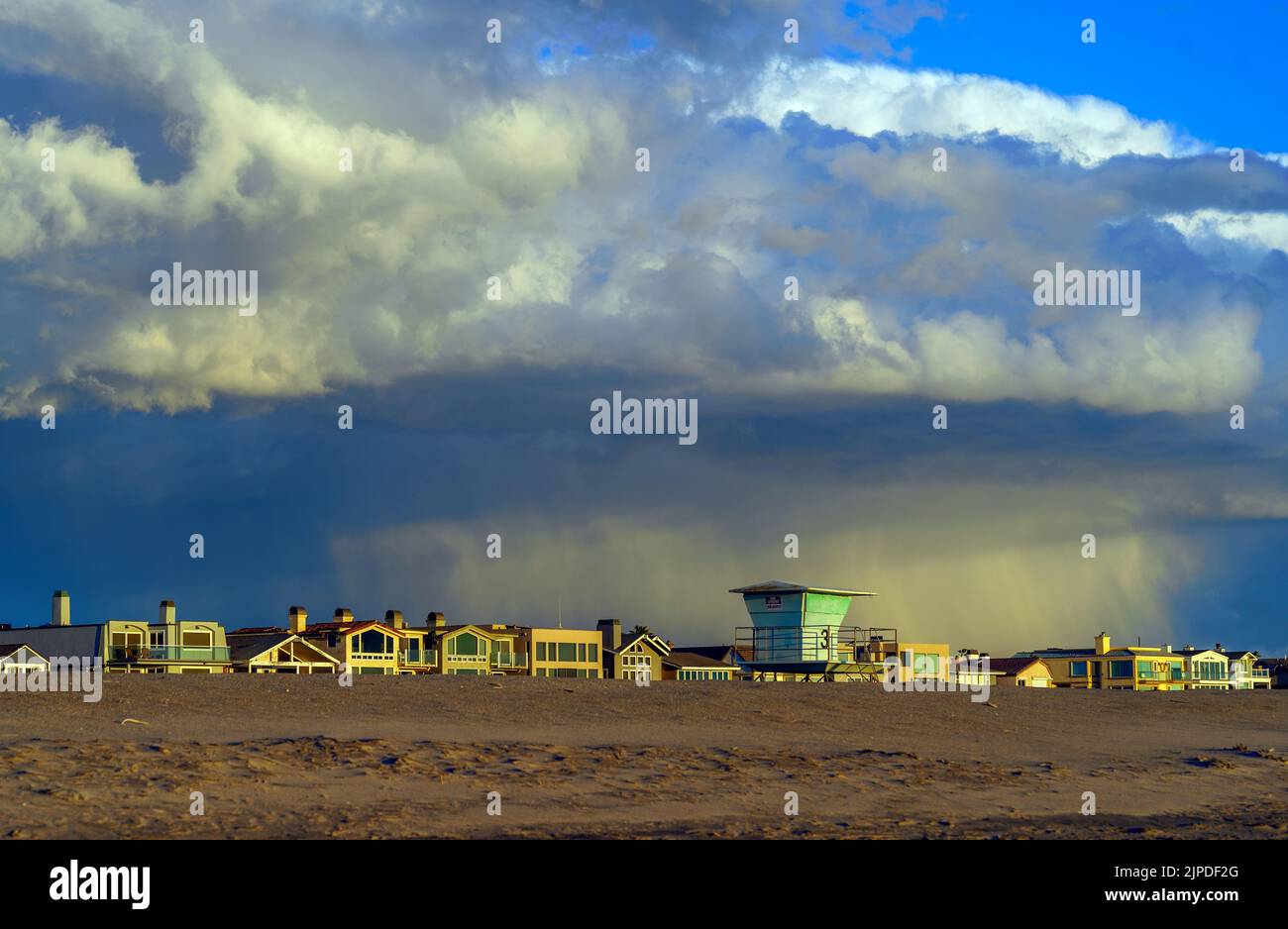 A beautiful view of houses at the seashore during the storm, Oxnard ...