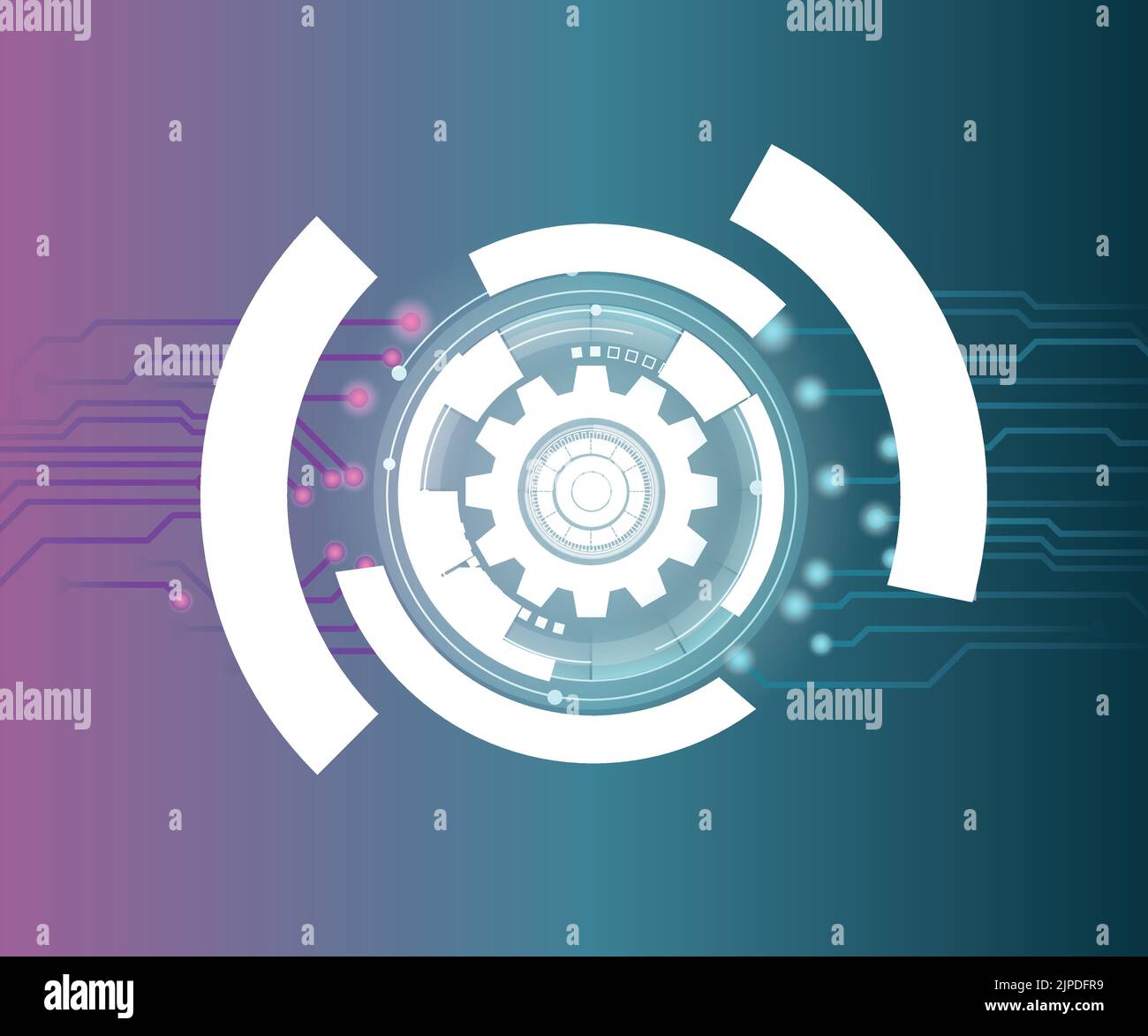 Vector illustration white gear wheel on circuit board, Hi-tech digital technology and ...