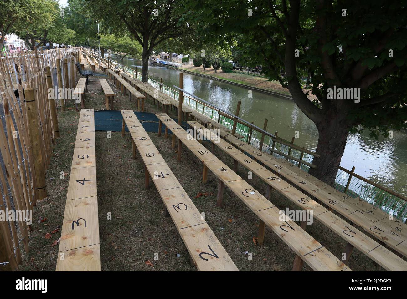 A general view of the seating next to the canal by the route of the ...